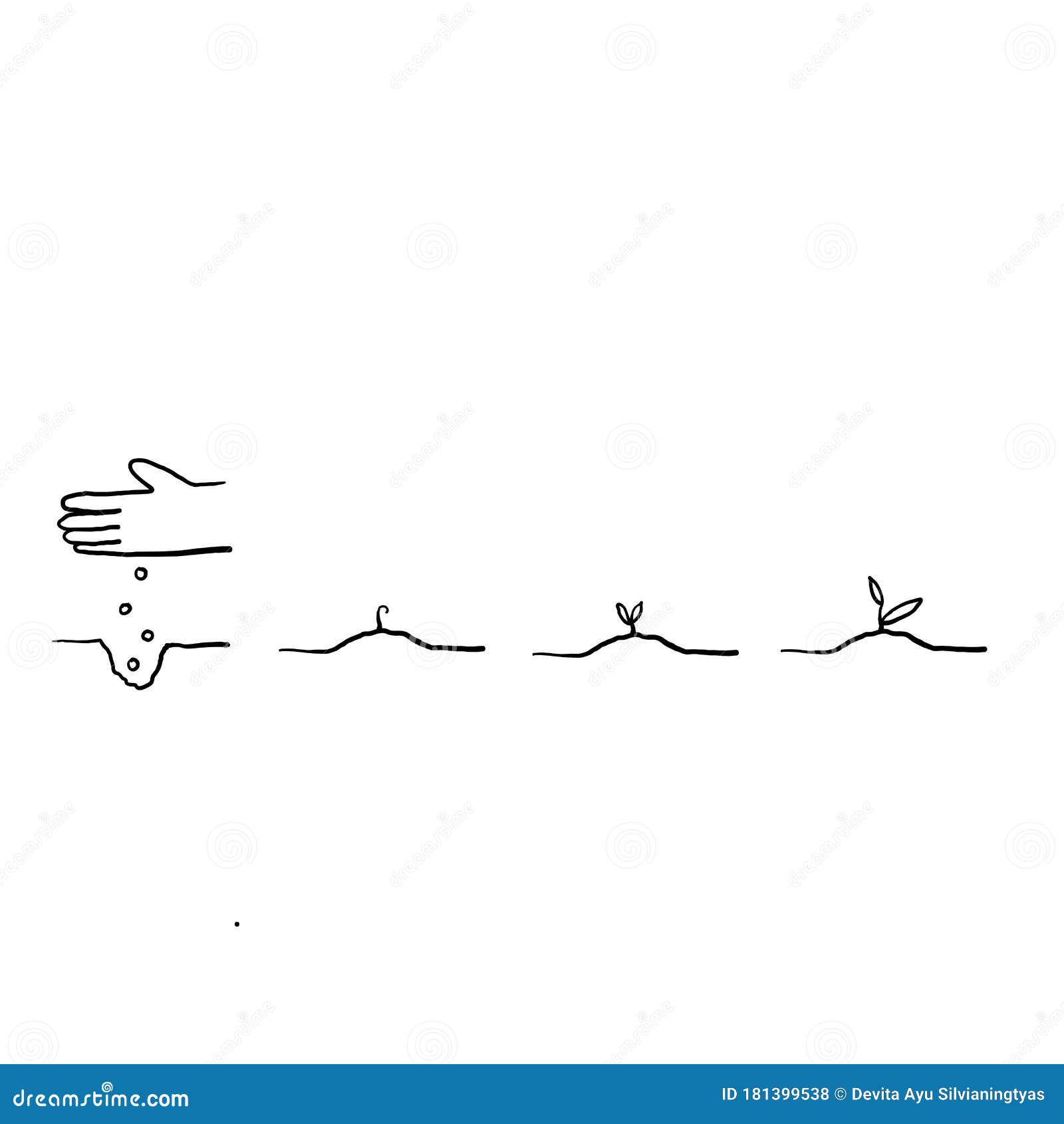 Hand Drawn Planting Tree Seeds Steps Illustration with Doodle Style ...