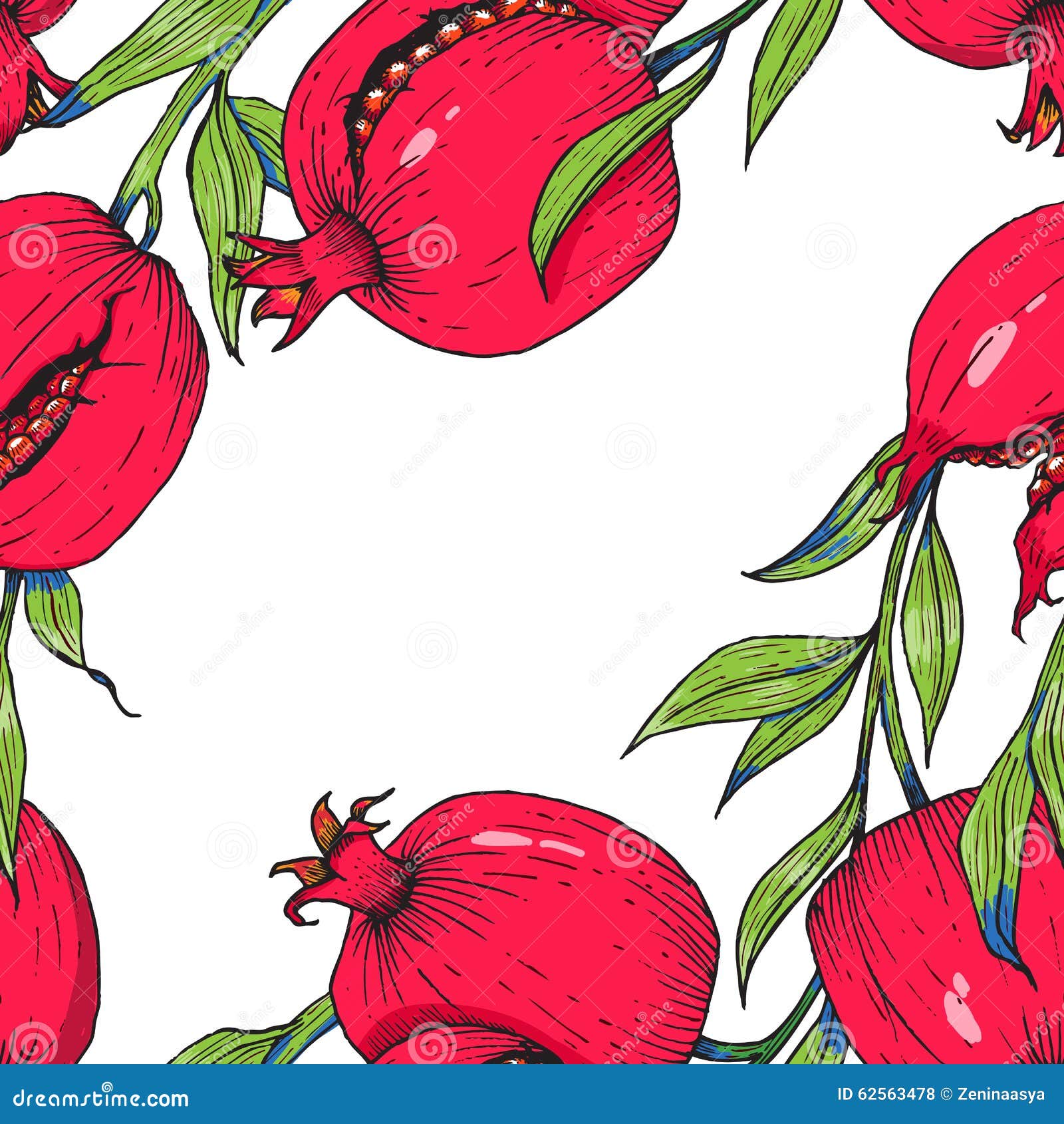 Hand Drawn Pomegranate Frame Stock Vector - Illustration of food, fruit ...