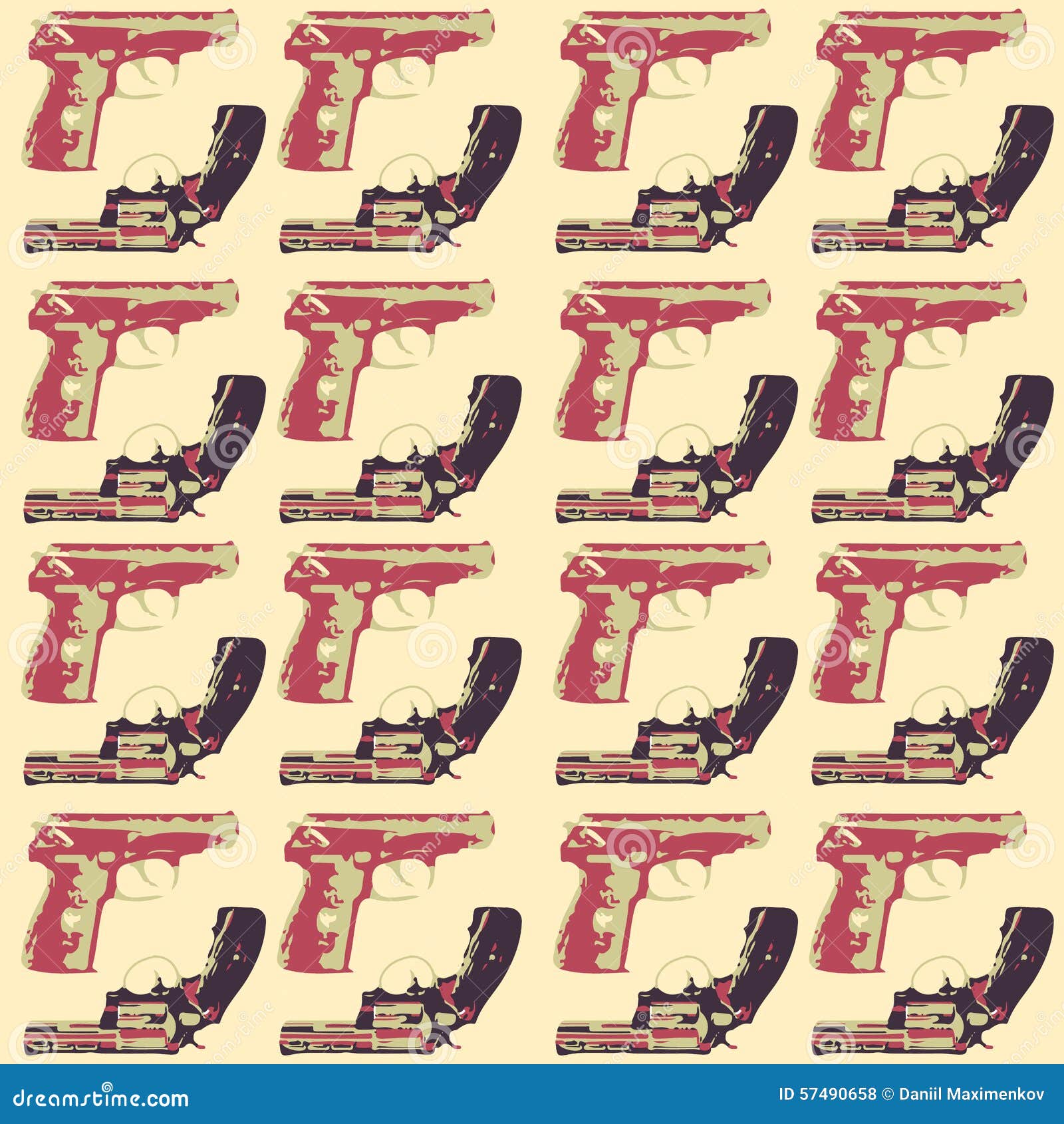 Hand Drawn Pop Art Seamles Pattern With Colorfull Guns Vector ...