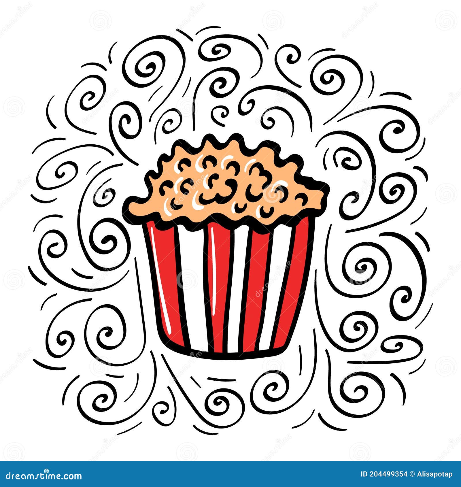 Hand Drawn Popcorn with Decoration Stock Vector - Illustration of pack ...