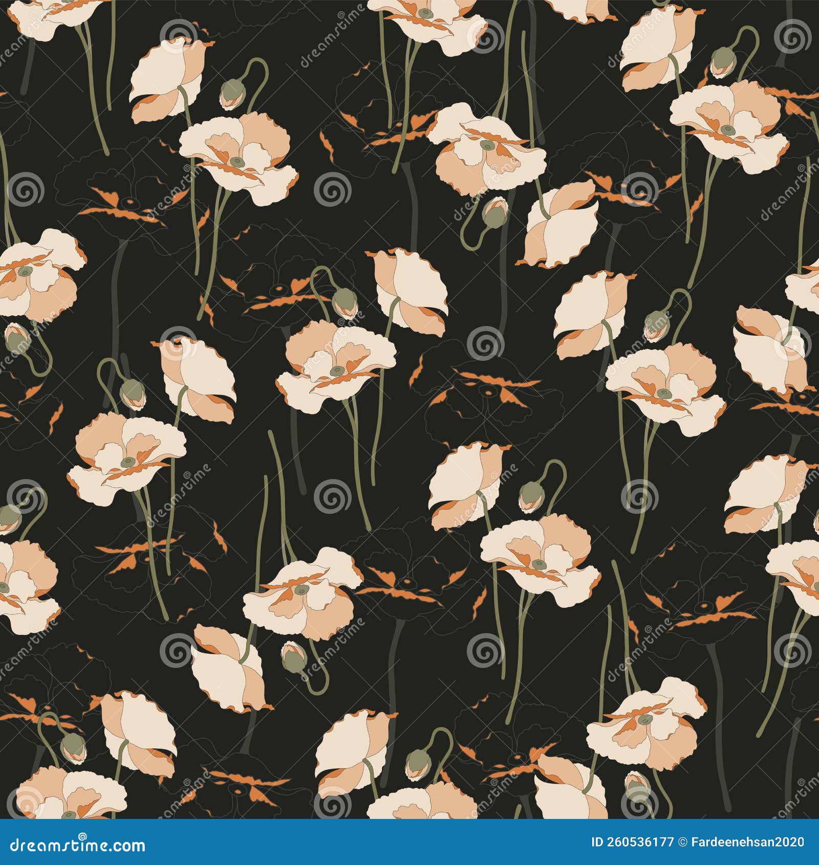 Hand Drawn Poppy Flower Seamless Pattern Stock Vector - Illustration of ...