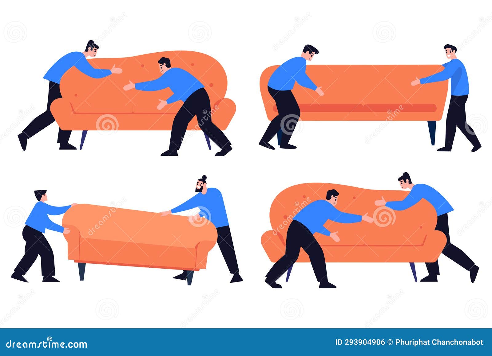 Hand Drawn a Porter is Moving a Sofa for a Customer in Flat Style Stock ...