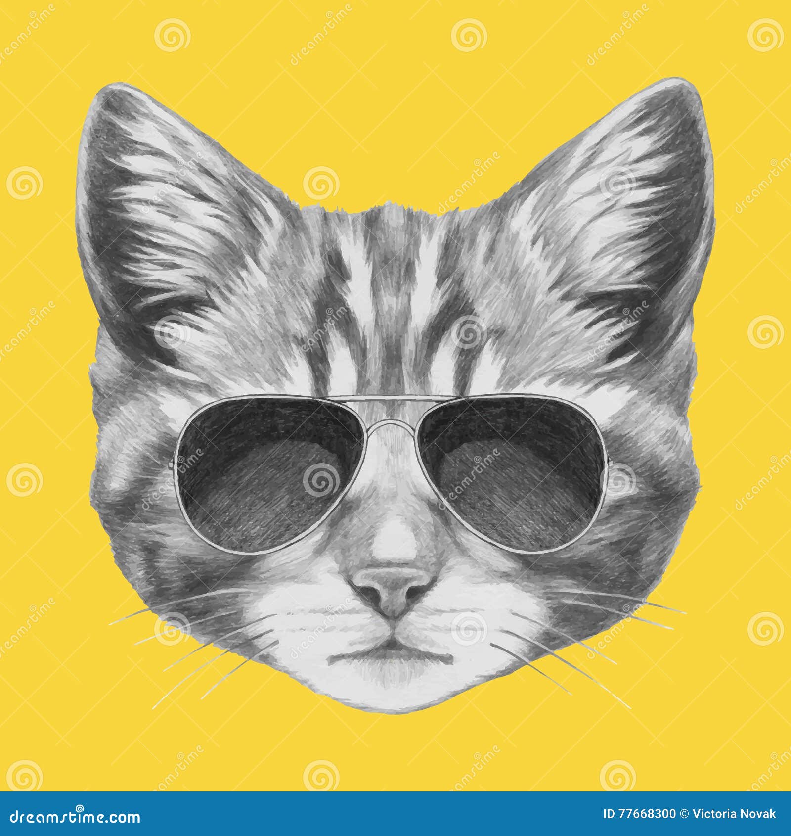 Hand Drawn Portrait of Cat with Glasses. Stock Vector - Illustration of ...