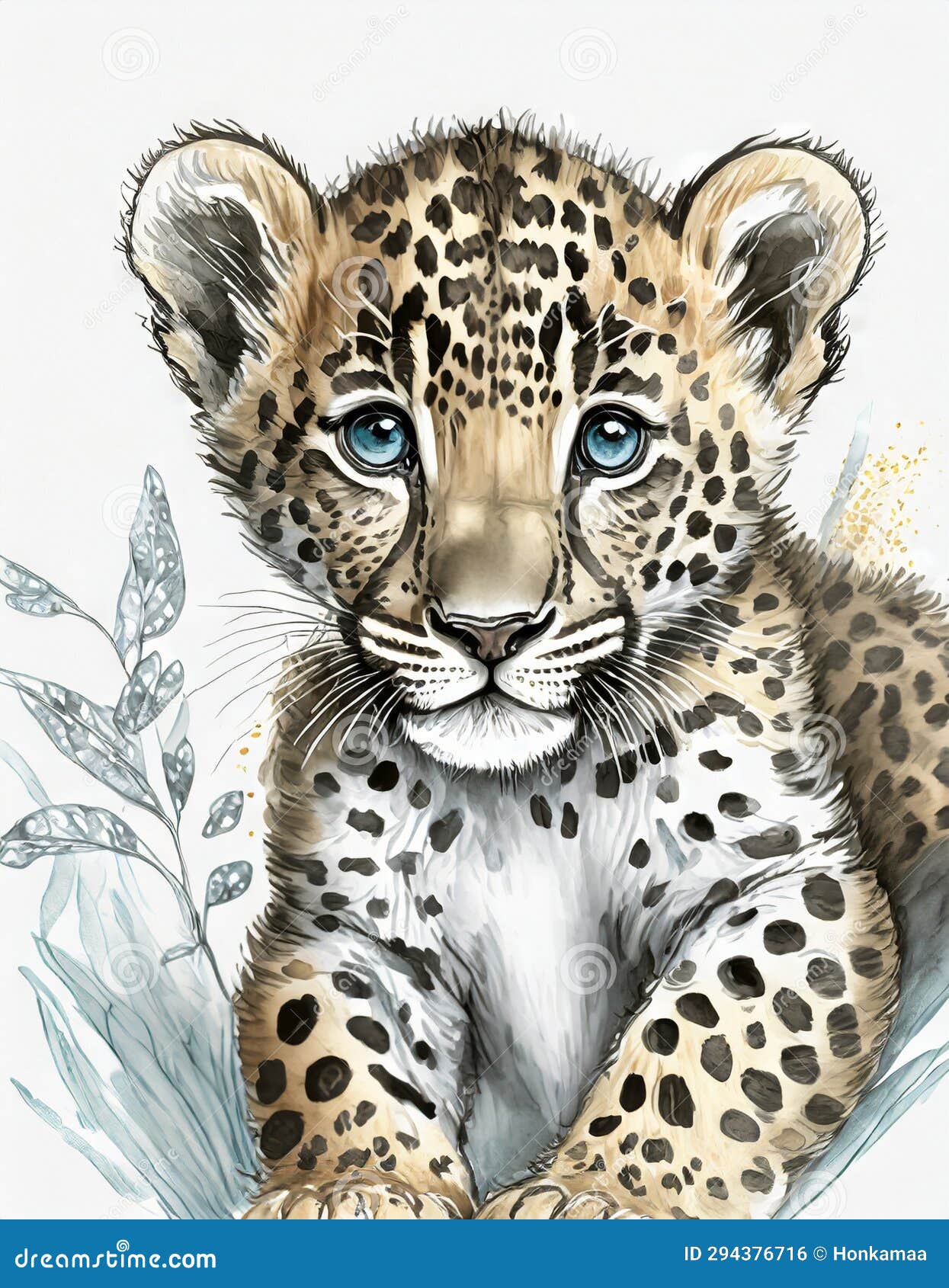 Hand Drawn Portrait of a Cute Leopard Cub. Stock Illustration ...