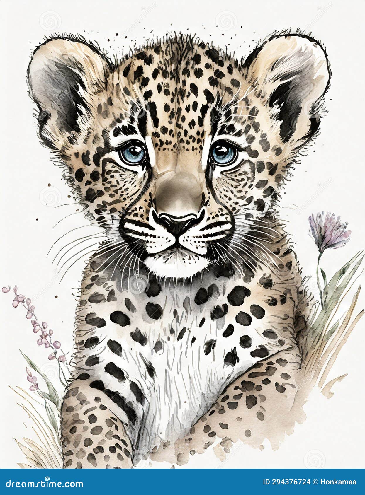 Hand Drawn Portrait of a Cute Leopard Cub. Stock Illustration ...