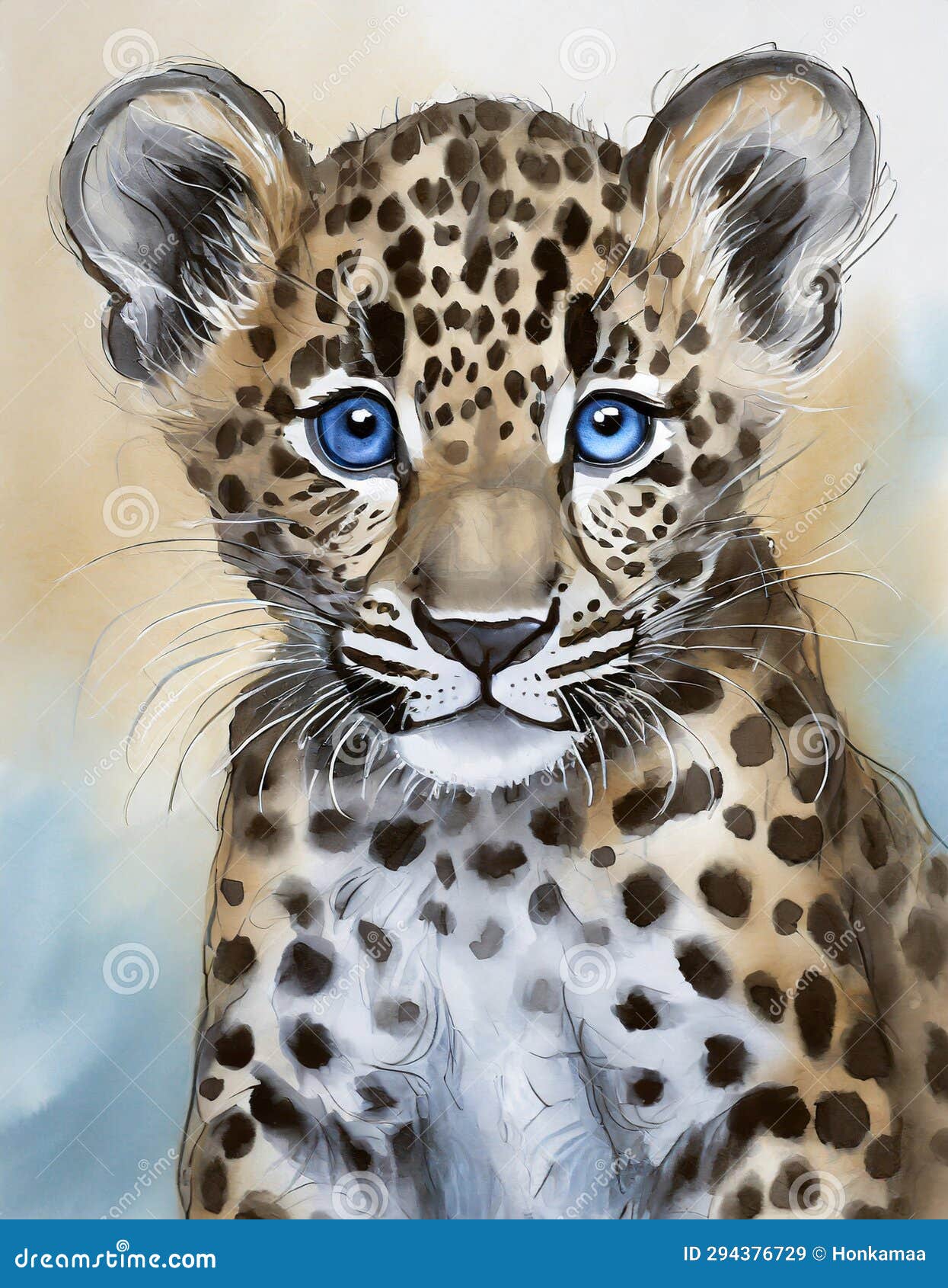 Hand Drawn Portrait of a Cute Leopard Cub. Stock Illustration ...