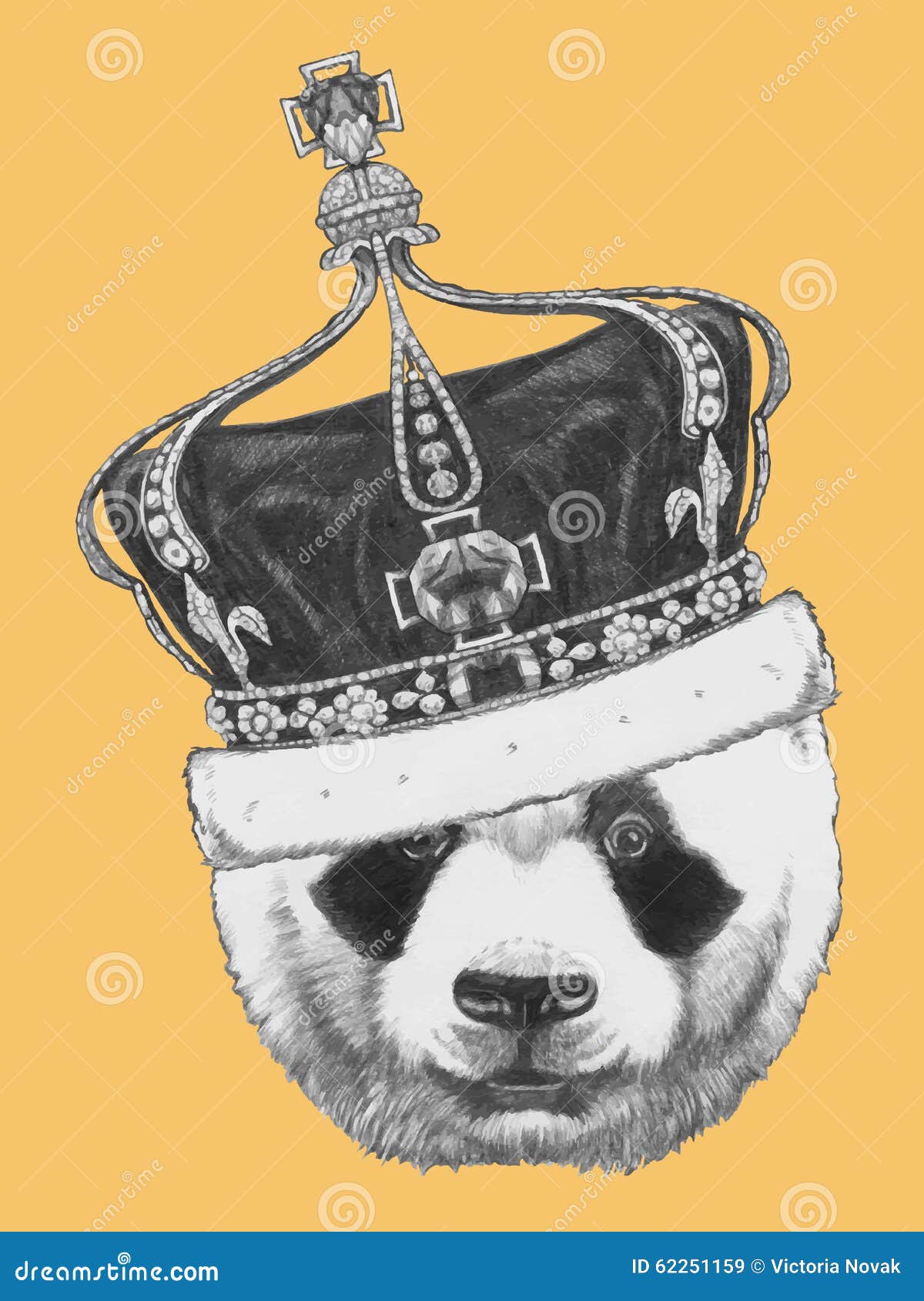 Hand Drawn Portrait of Panda with Crown. Stock Vector - Illustration of ...