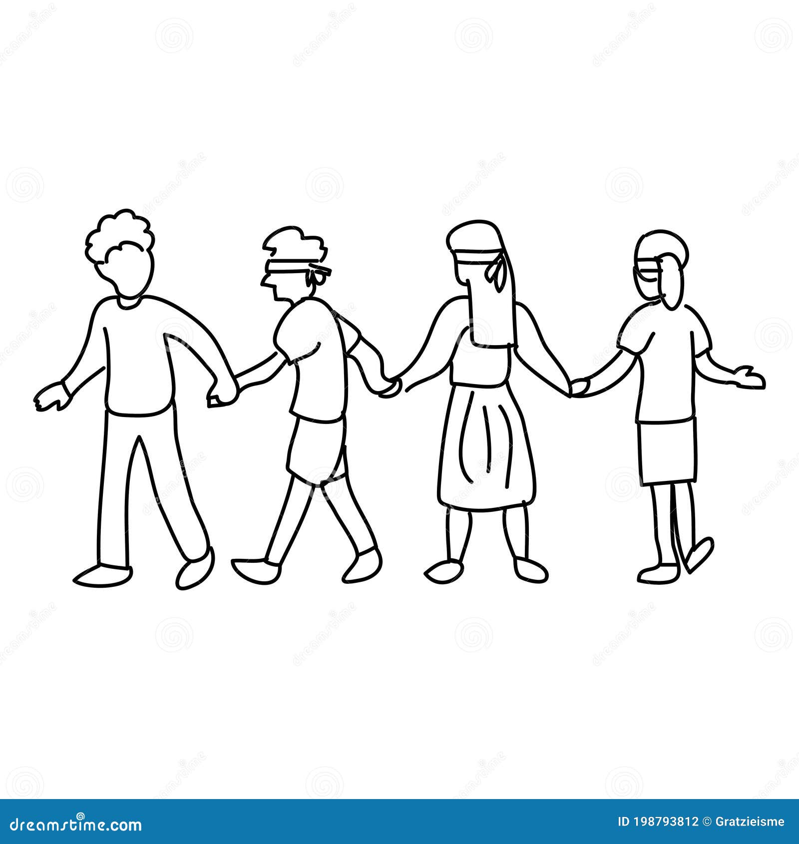 Hand Drawn of Portrait of a Team with a Leader Leading Other Members ...