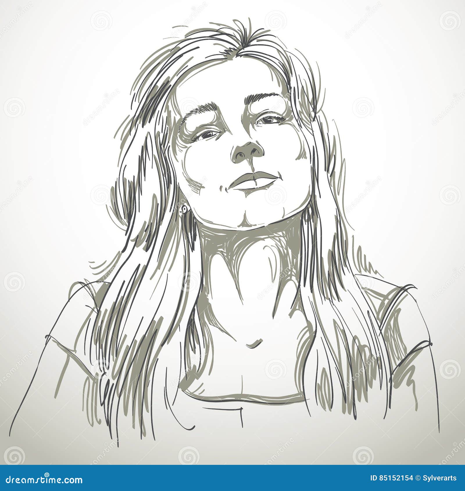 Hand Drawn Portrait Of White Skin Flirting Woman Face Emotions Stock