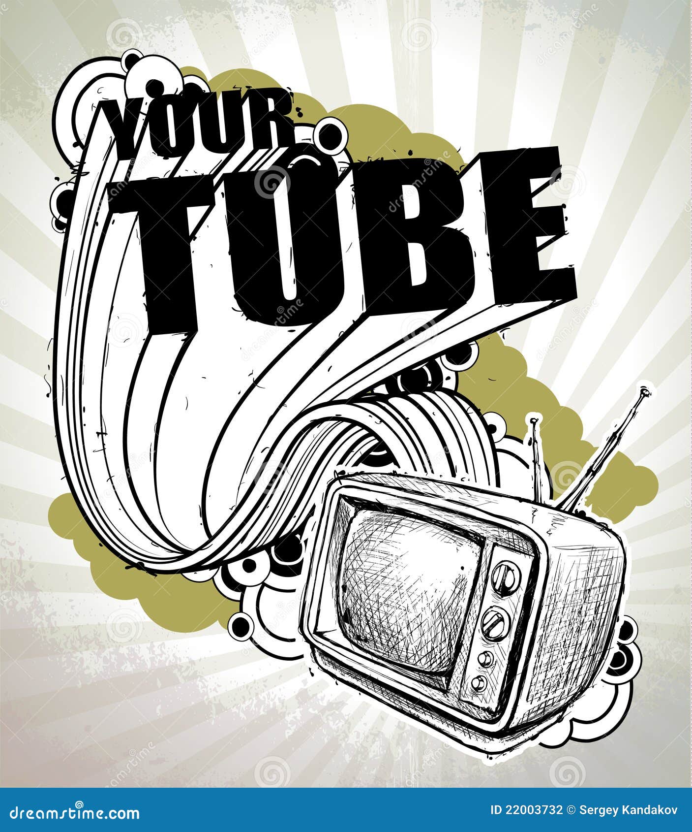 Hand-drawn Poster with Retro TV Set Stock Vector - Illustration of ...