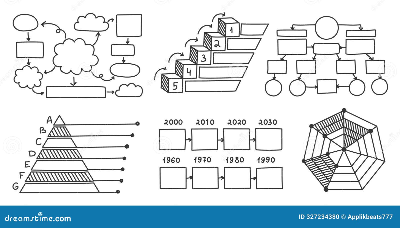 Hand Drawn Presentation Charts. Sketch Business Step, Pyramid and ...