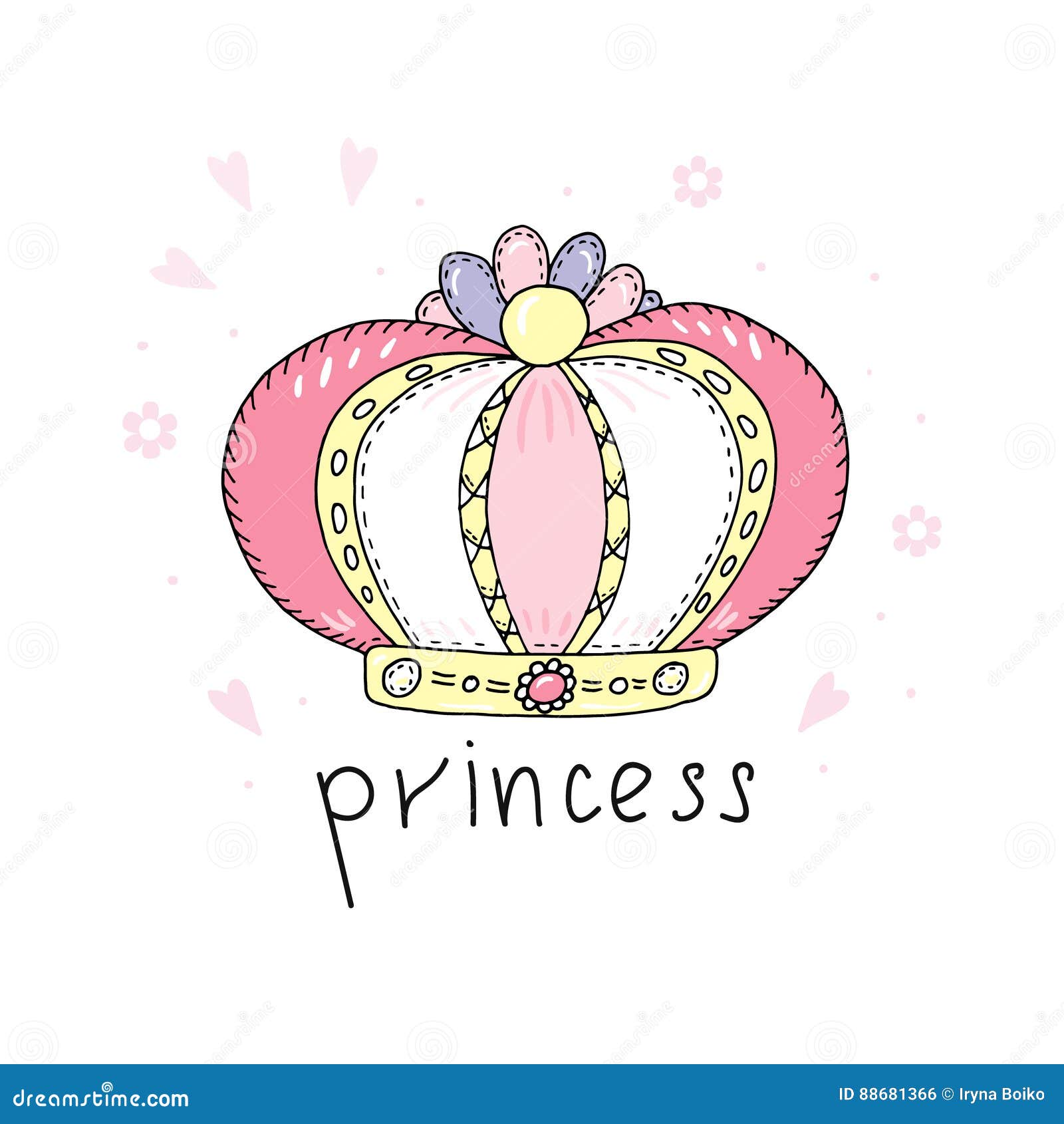 Hand Drawn Princess Crown, Vector Print Stock Vector - Illustration of ...