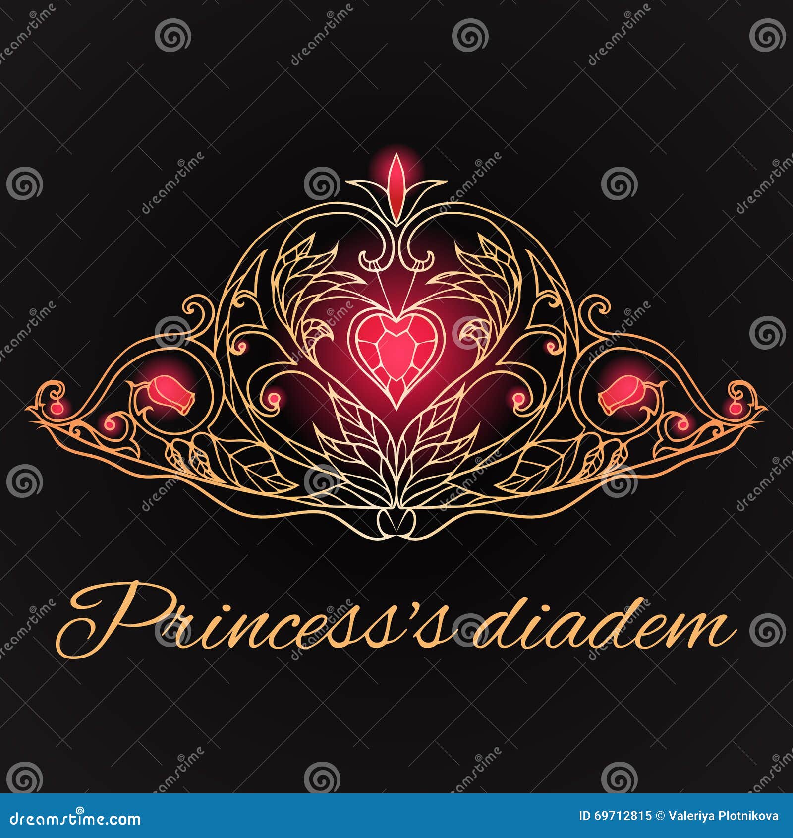 Hand-drawn Princess Tiara on Black Background. Stock Vector ...