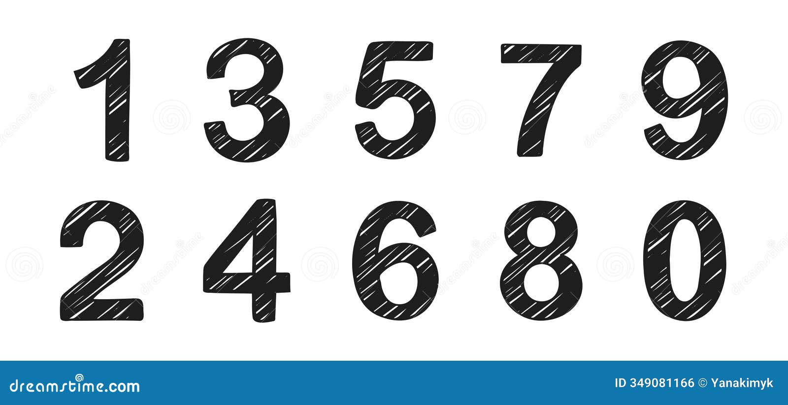 Hand Drawn Printed Black Numbers, Mathematics and Numbers Vector Stock ...