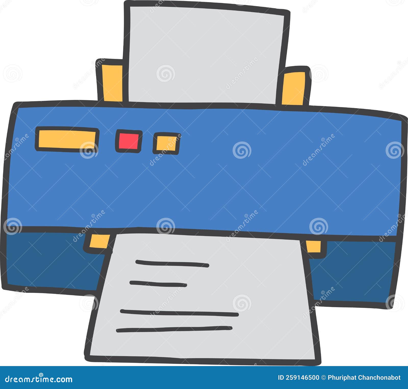 Hand Drawn Printer with Paper Illustration Stock Vector - Illustration ...