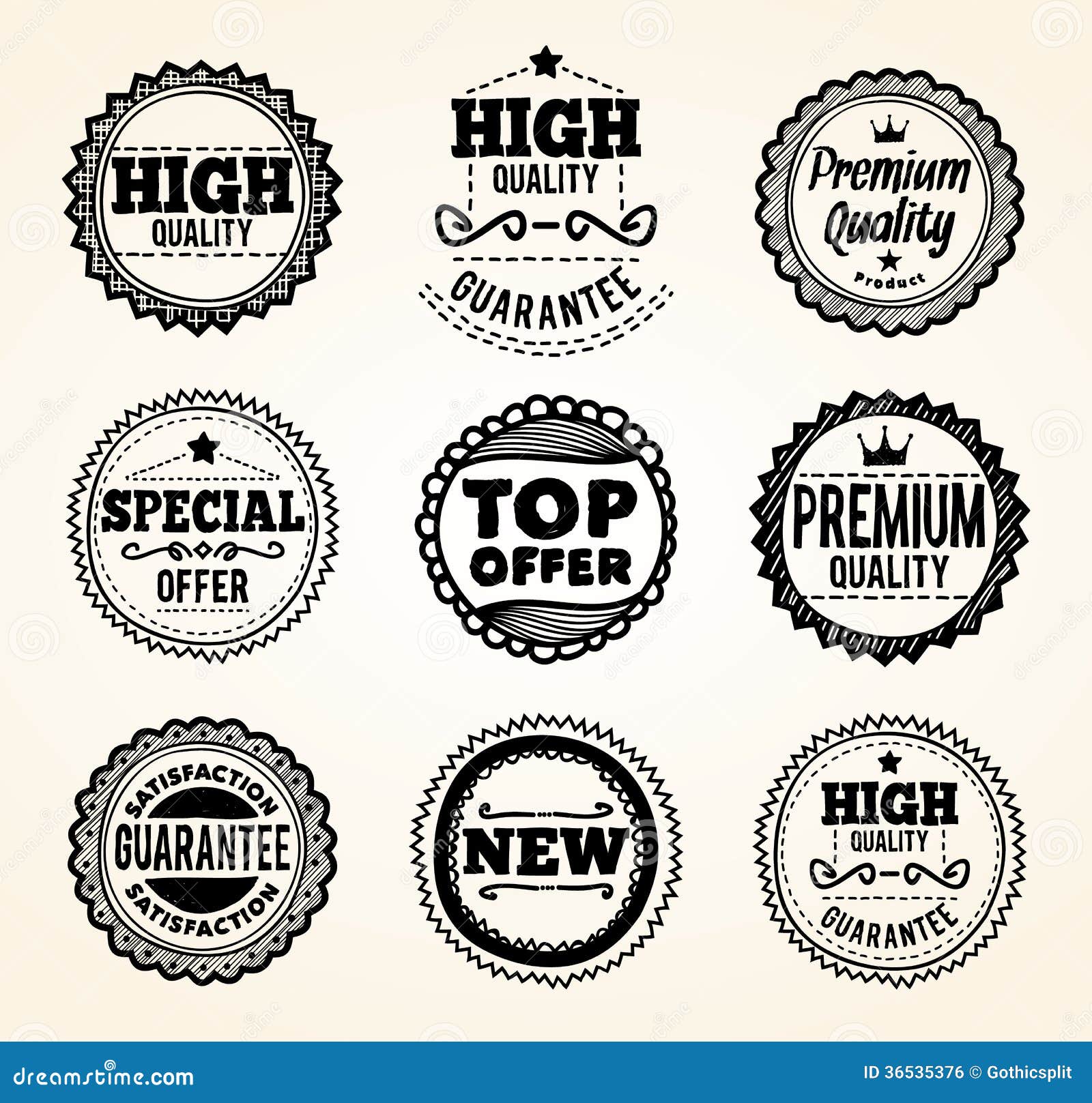 Hand Drawn Product Promotion Badges Stock Vector - Illustration of high ...