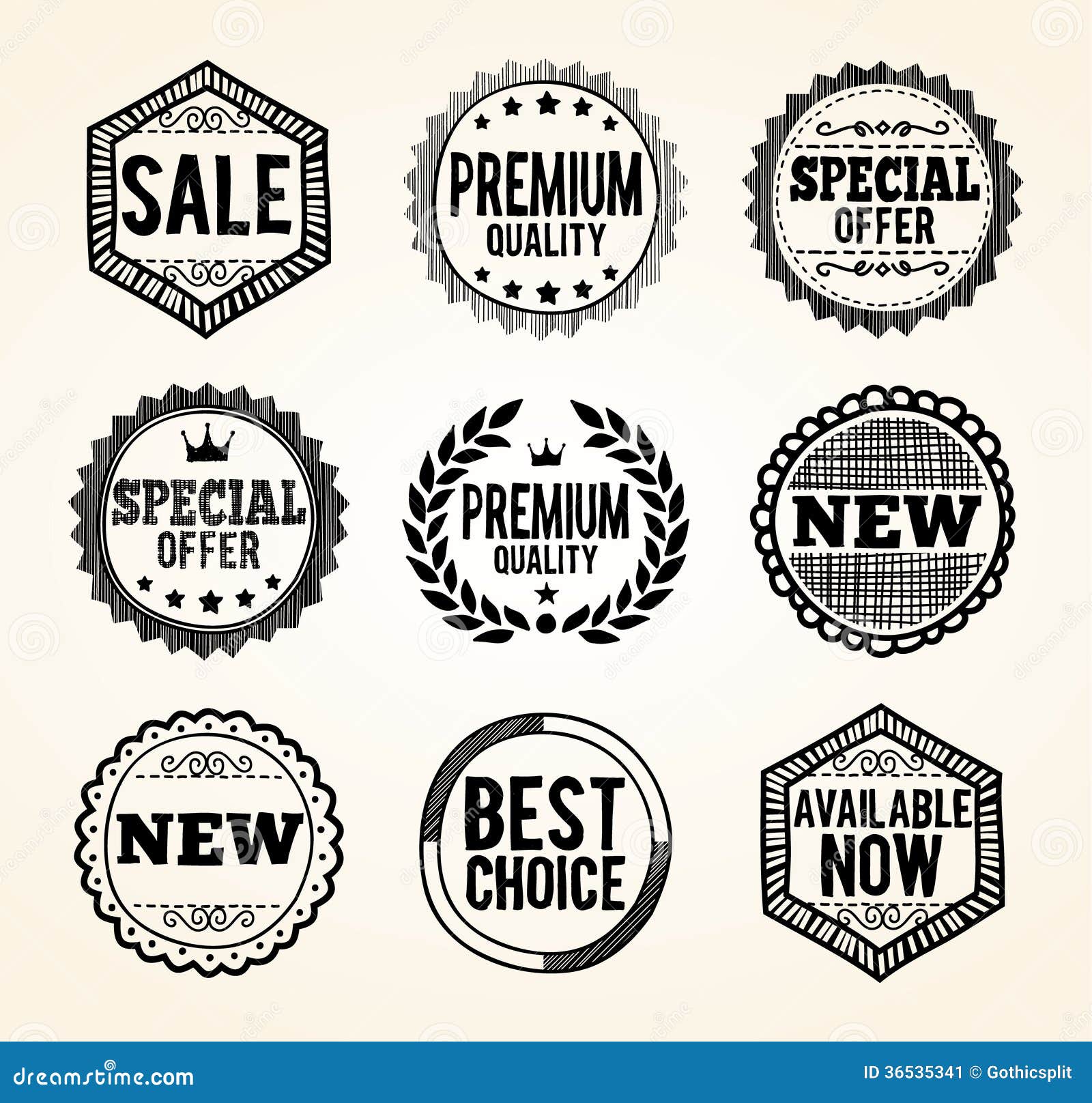 Hand Drawn Product Promotion Badges Stock Vector - Illustration of ...