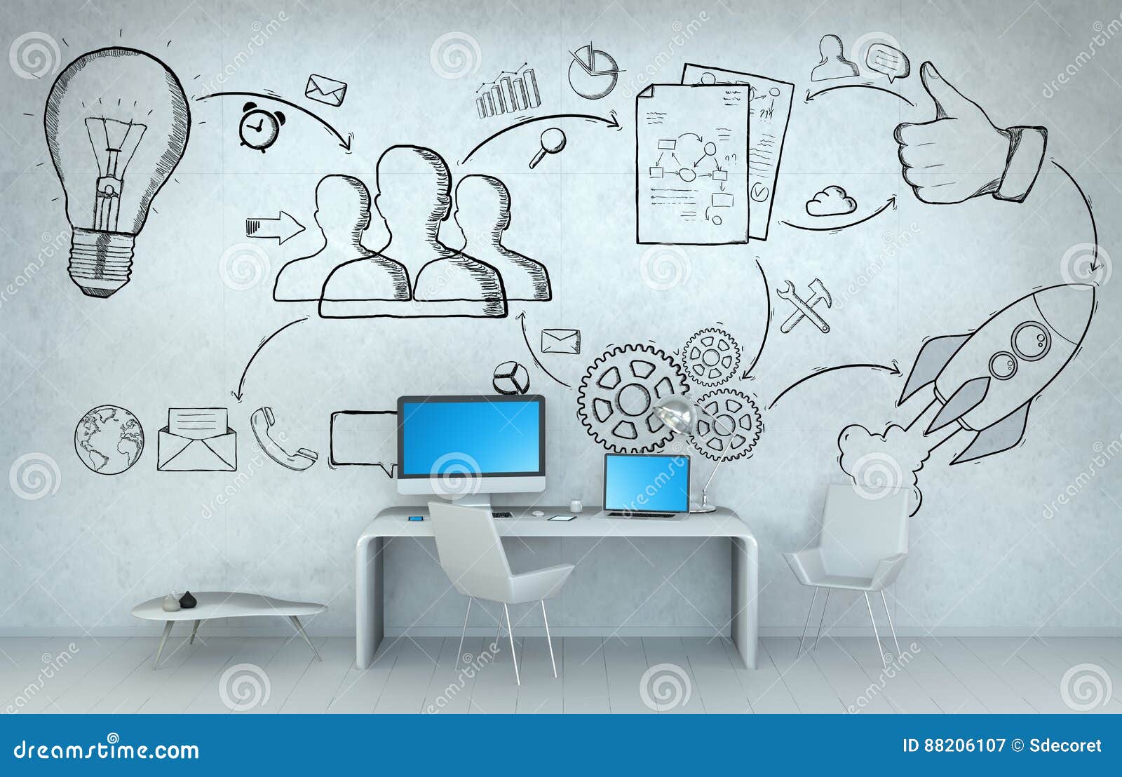 Hand Drawn Project Presentation Concept in Office 3D Rendering Stock ...