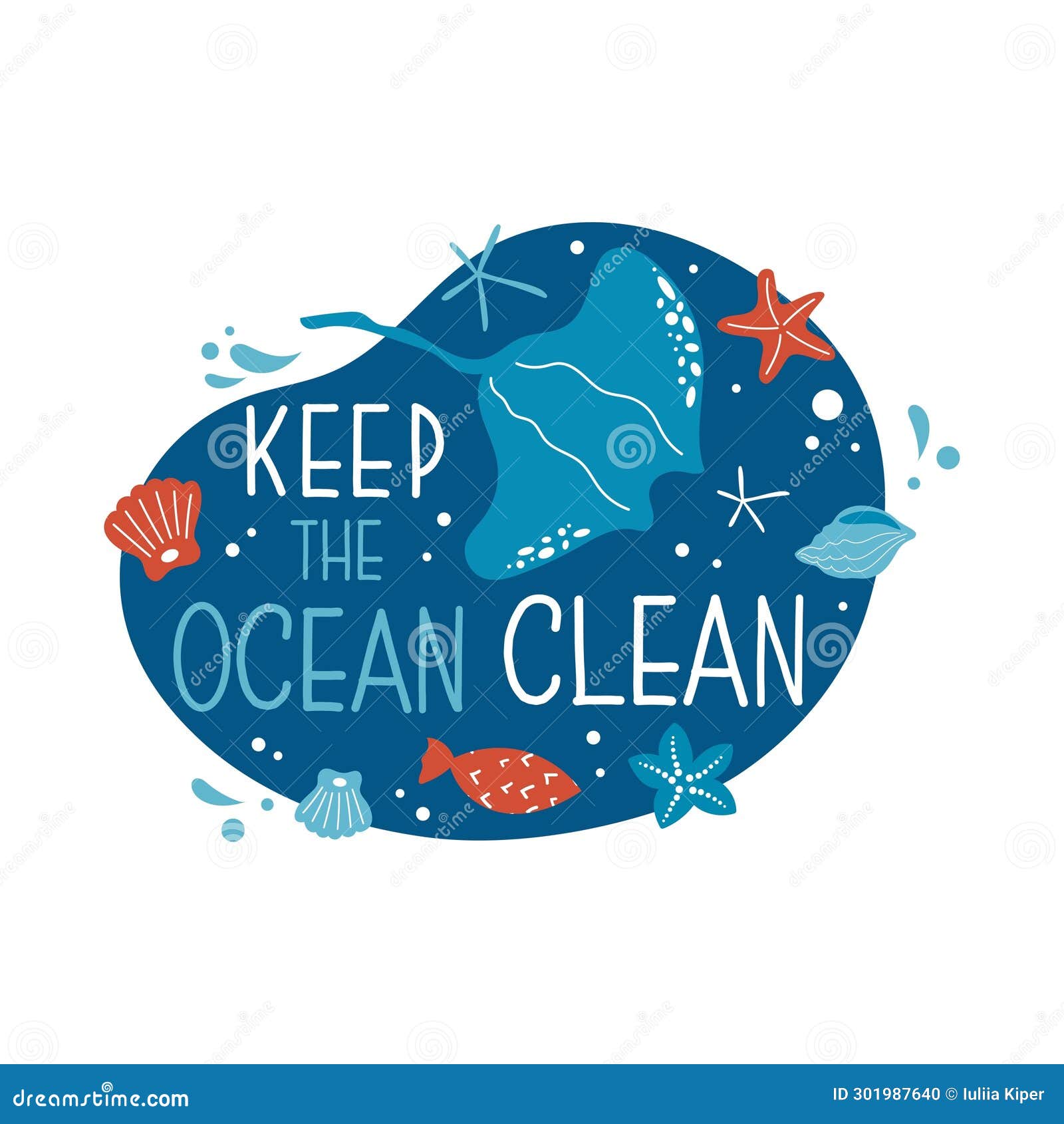 Hand Drawn Protect Ocean Ecology Concept. Vector Design with Stingray ...