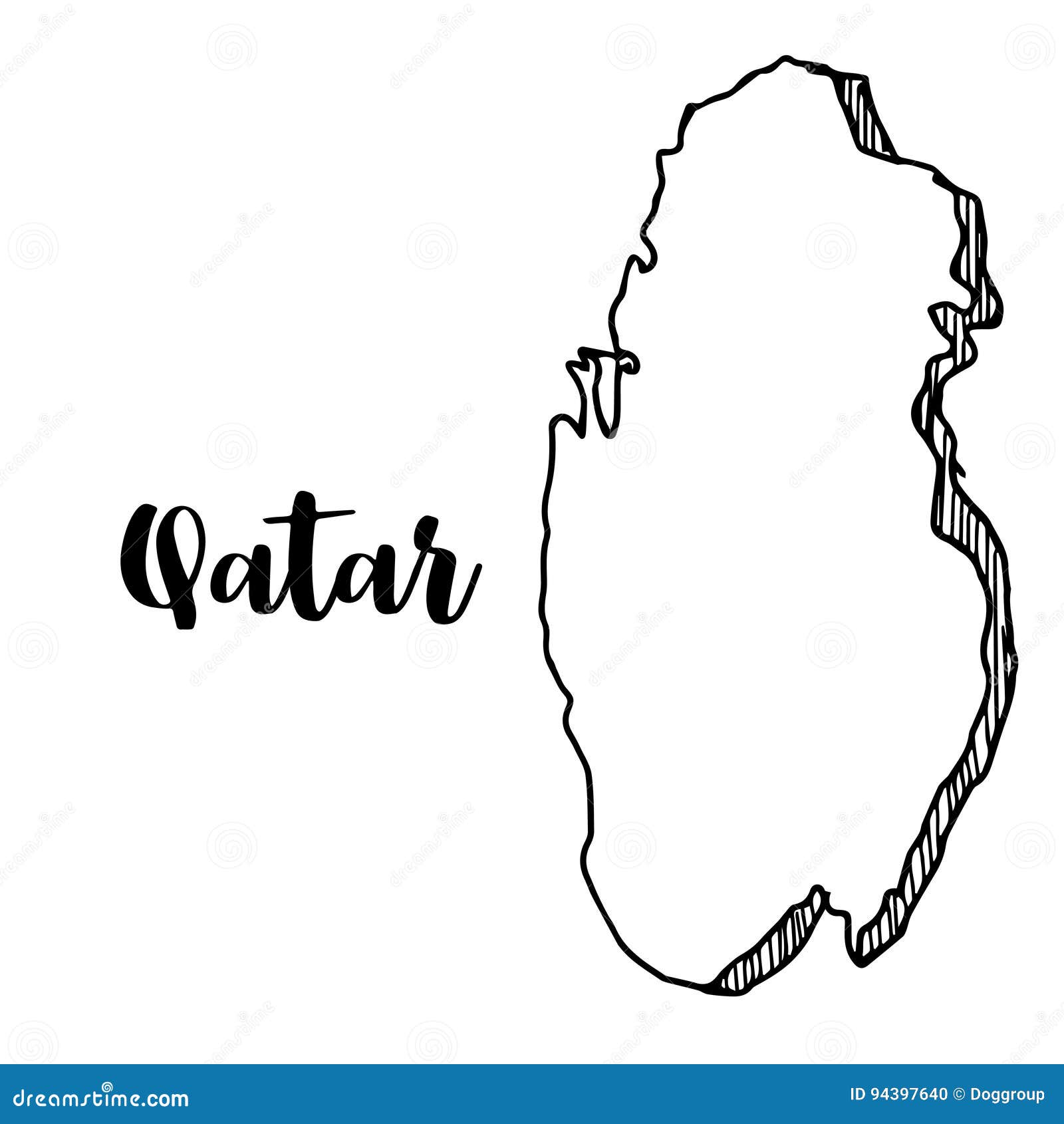 Hand drawn of Qatar map stock vector. Illustration of isolated - 94397640
