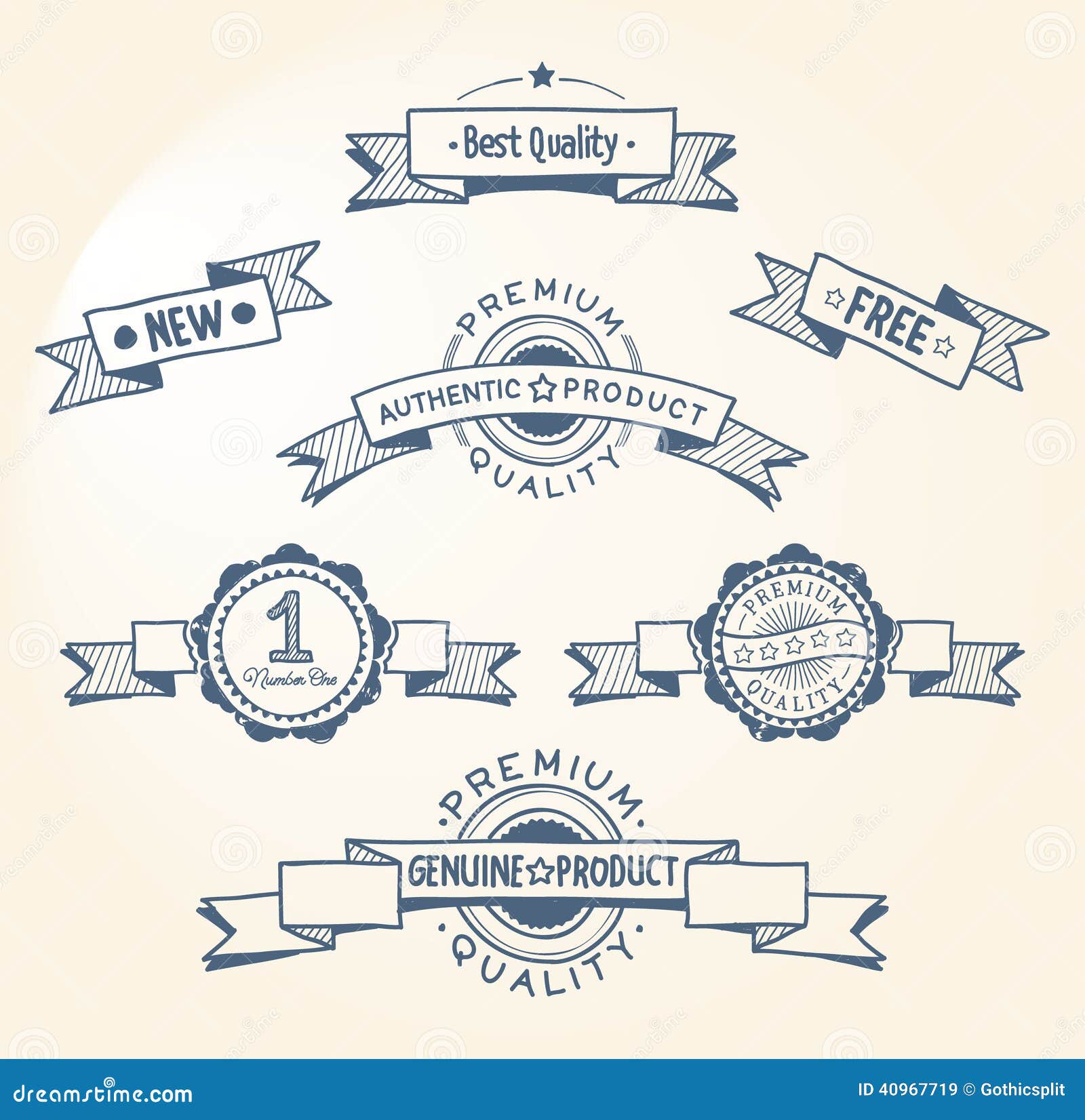 Hand Drawn Quality Retro Labels and Ribbons Stock Vector - Illustration ...
