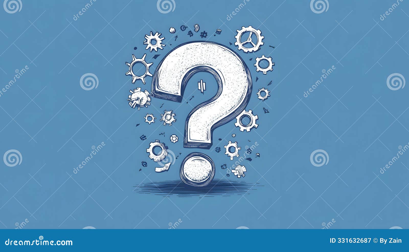 Hand-Drawn Question Mark with Gears and Mechanical Elements Symbolizing ...