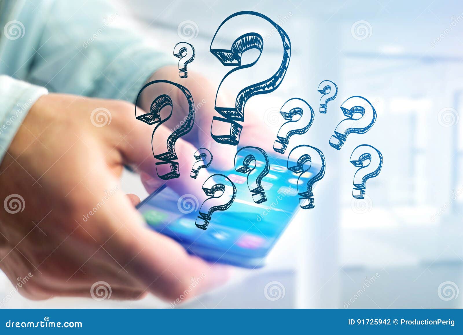 Hand Drawn Question Mark Icon Going Out a Smartphone Interface O Stock ...