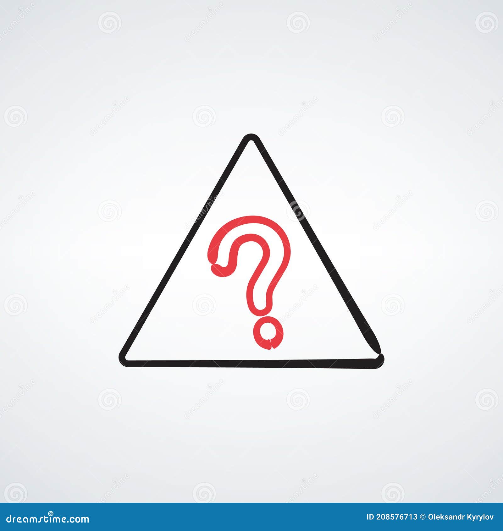 Hand Drawn Question Mark in Warning Triangle. Linear Icon with Thin ...