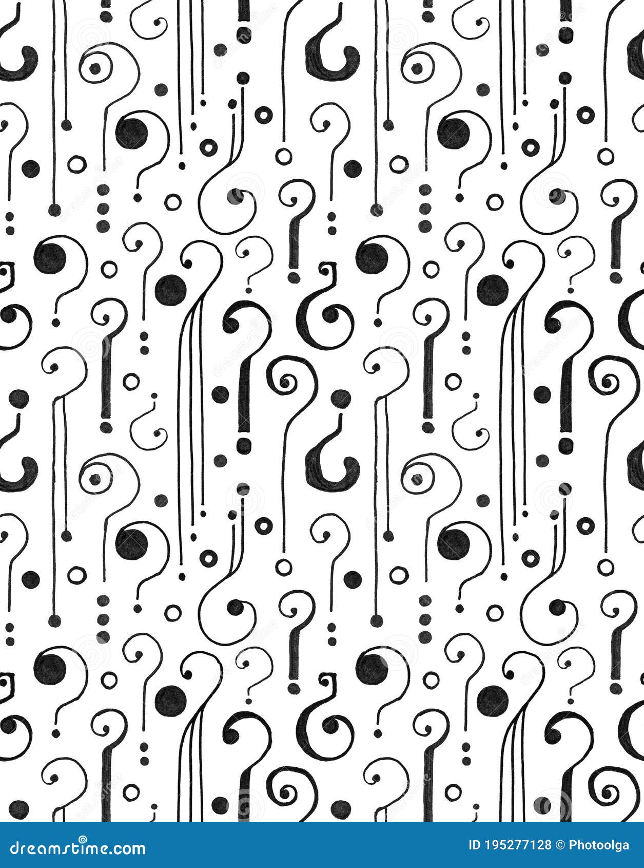 Hand Drawn Question Marks. Black White Seamless Pattern Stock ...