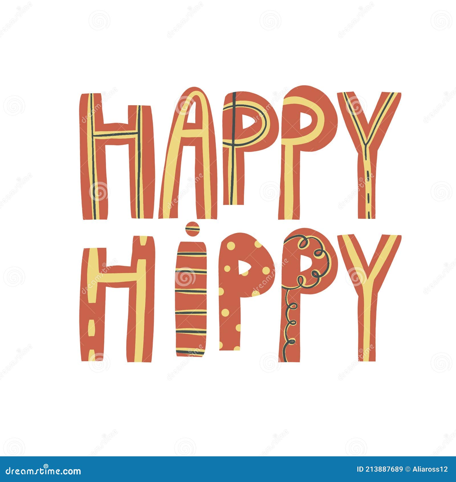 Psychedelic Happy Hippy Hand Drawn Lettering Stock Illustration ...