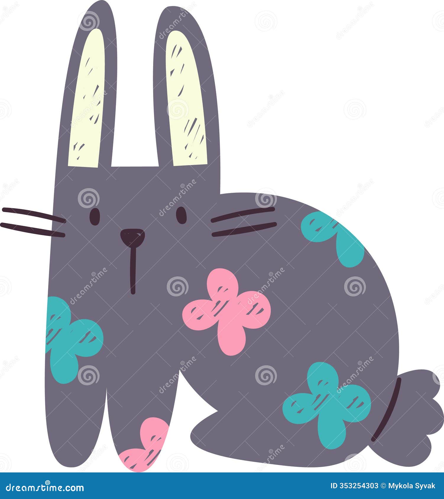 Hand Drawn Rabbit with Floral Pattern Stock Illustration - Illustration ...