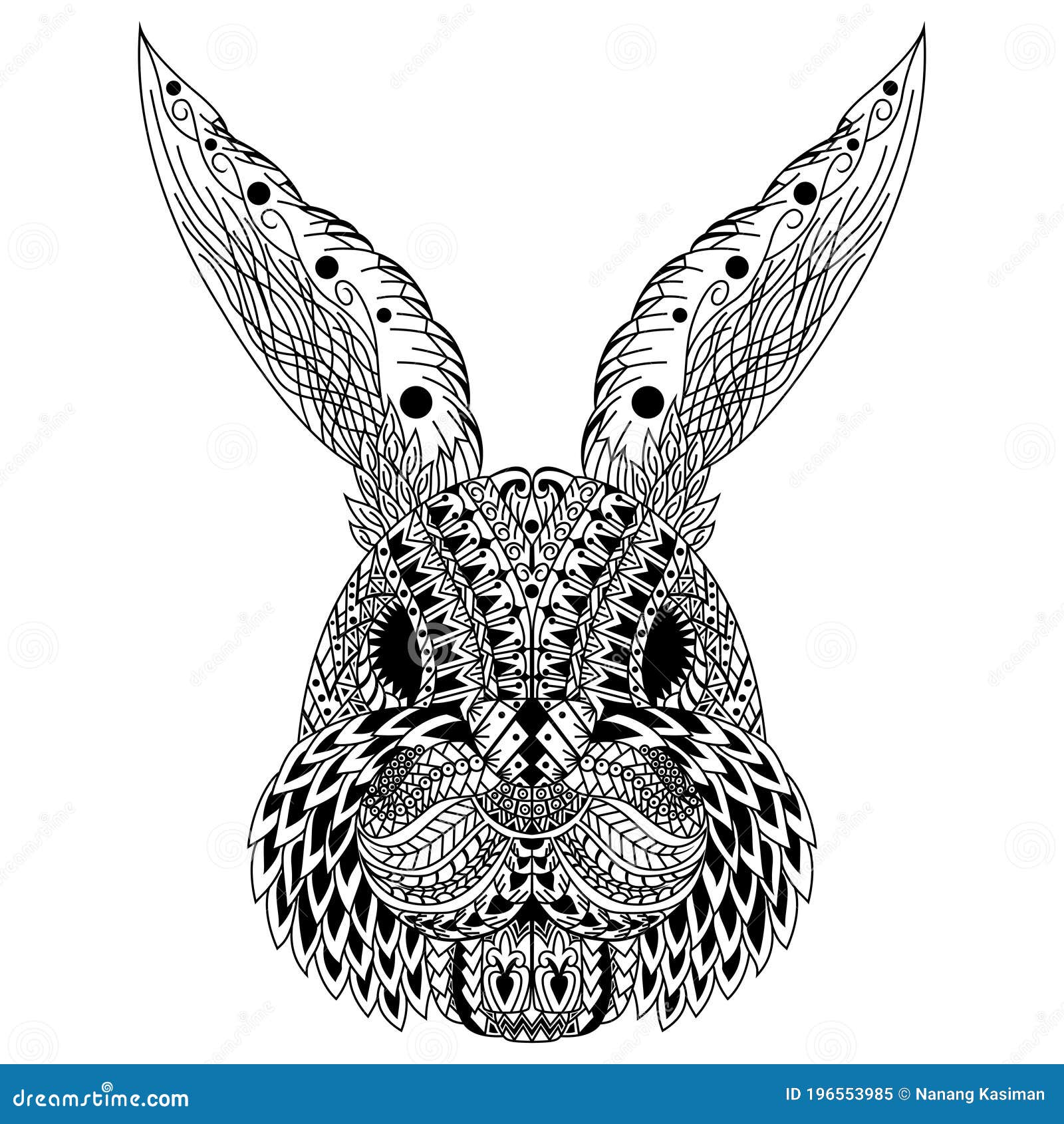 Hand Drawn of Rabbit Head in Zentangle Style Stock Vector ...
