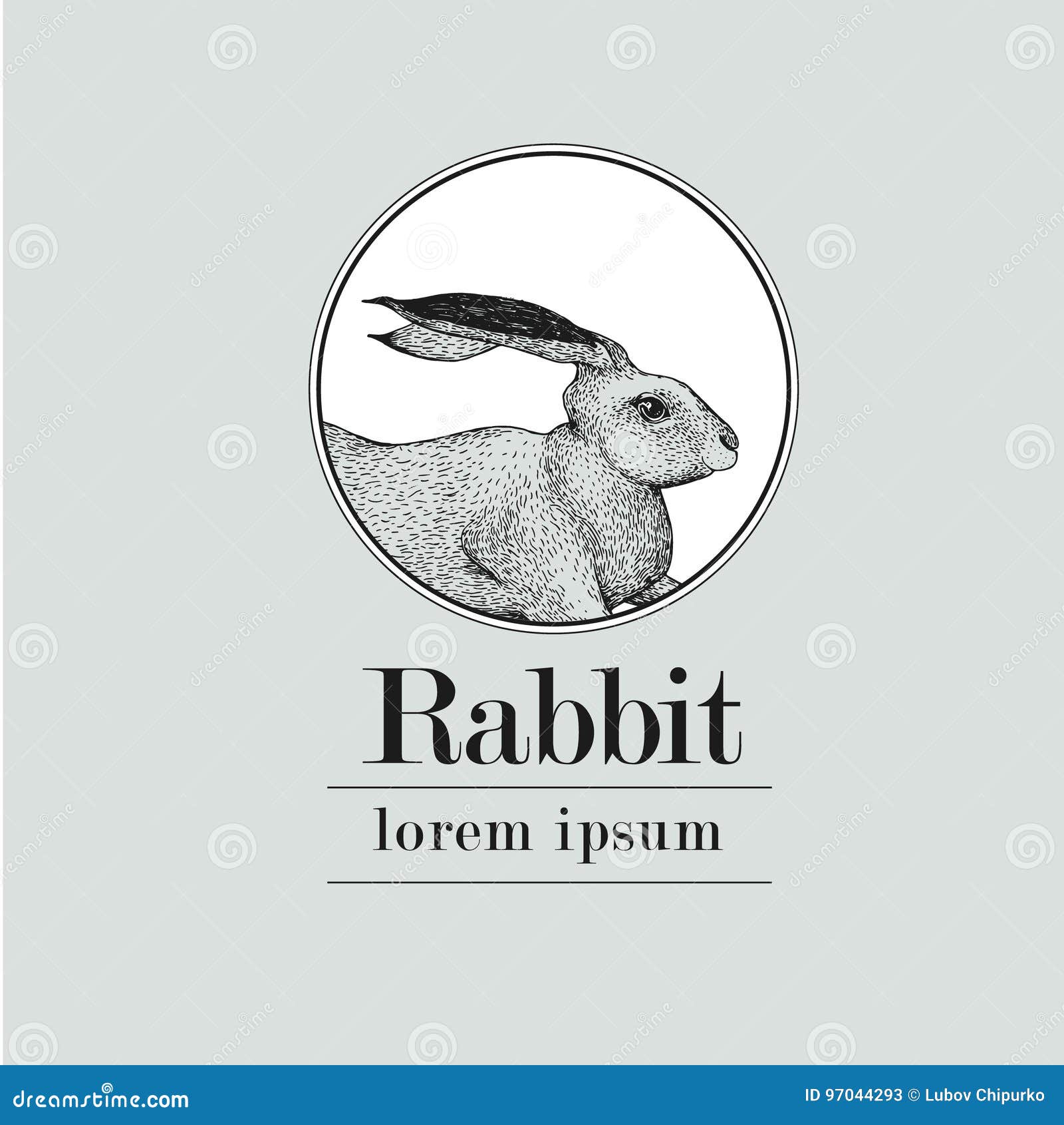 Hand Drawn Rabbit Logo Template. Vector Vintage Illustration. Stock ...