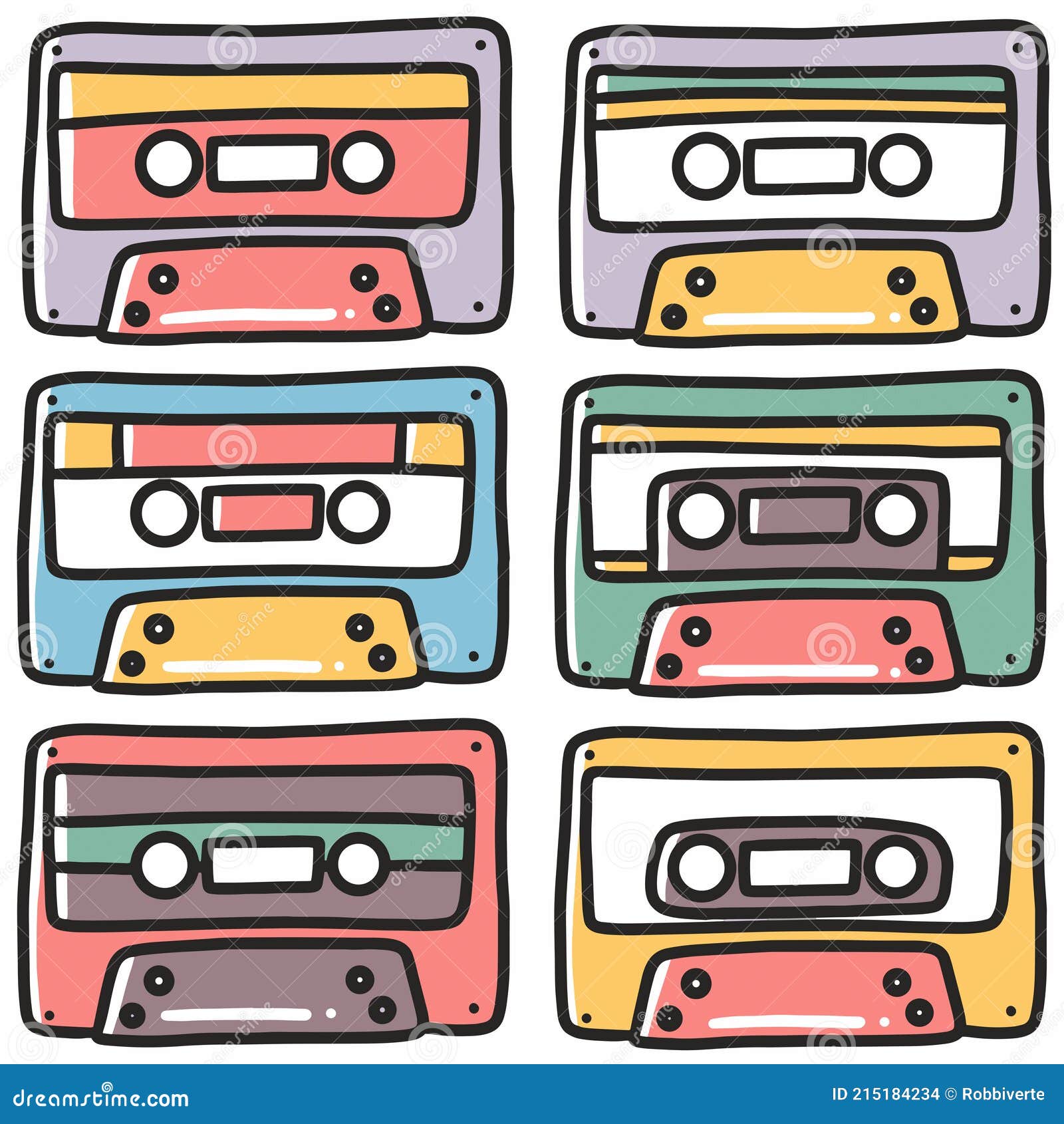 Radio Cassette Vector Illustration, Colored Linear Style ...