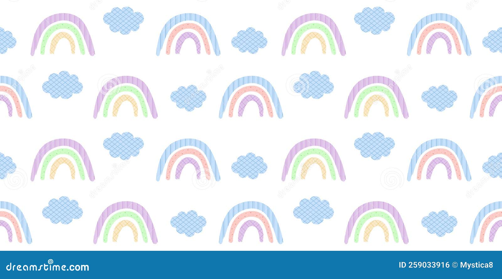 Cute Seamless Pattern with Hand Drawn Rainbow and Clouds with Textile ...