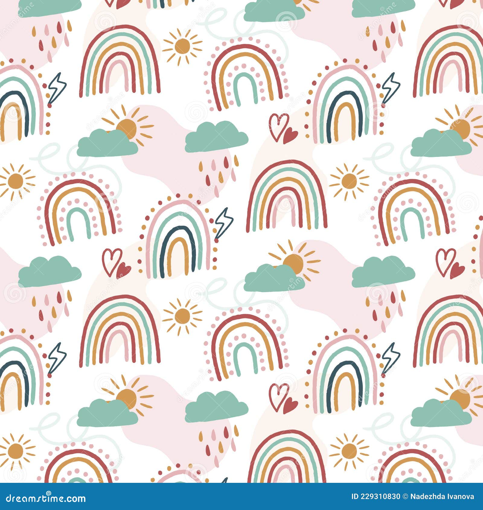 Hand Drawn Rainbow Pattern Design Vector Illustration. Stock Vector ...