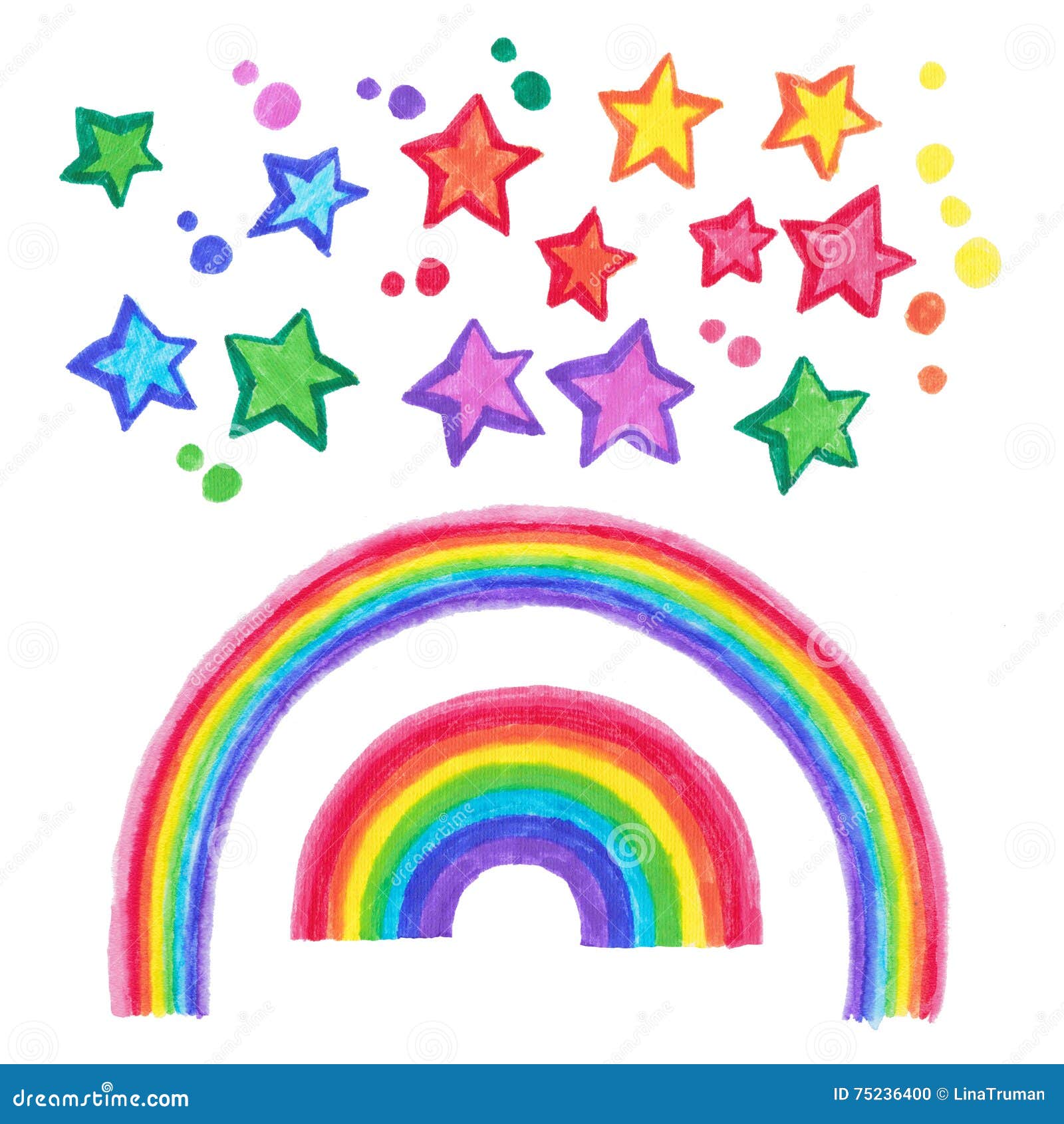 Hand Drawn Rainbow and Stars Doodle Set. Stock Illustration ...