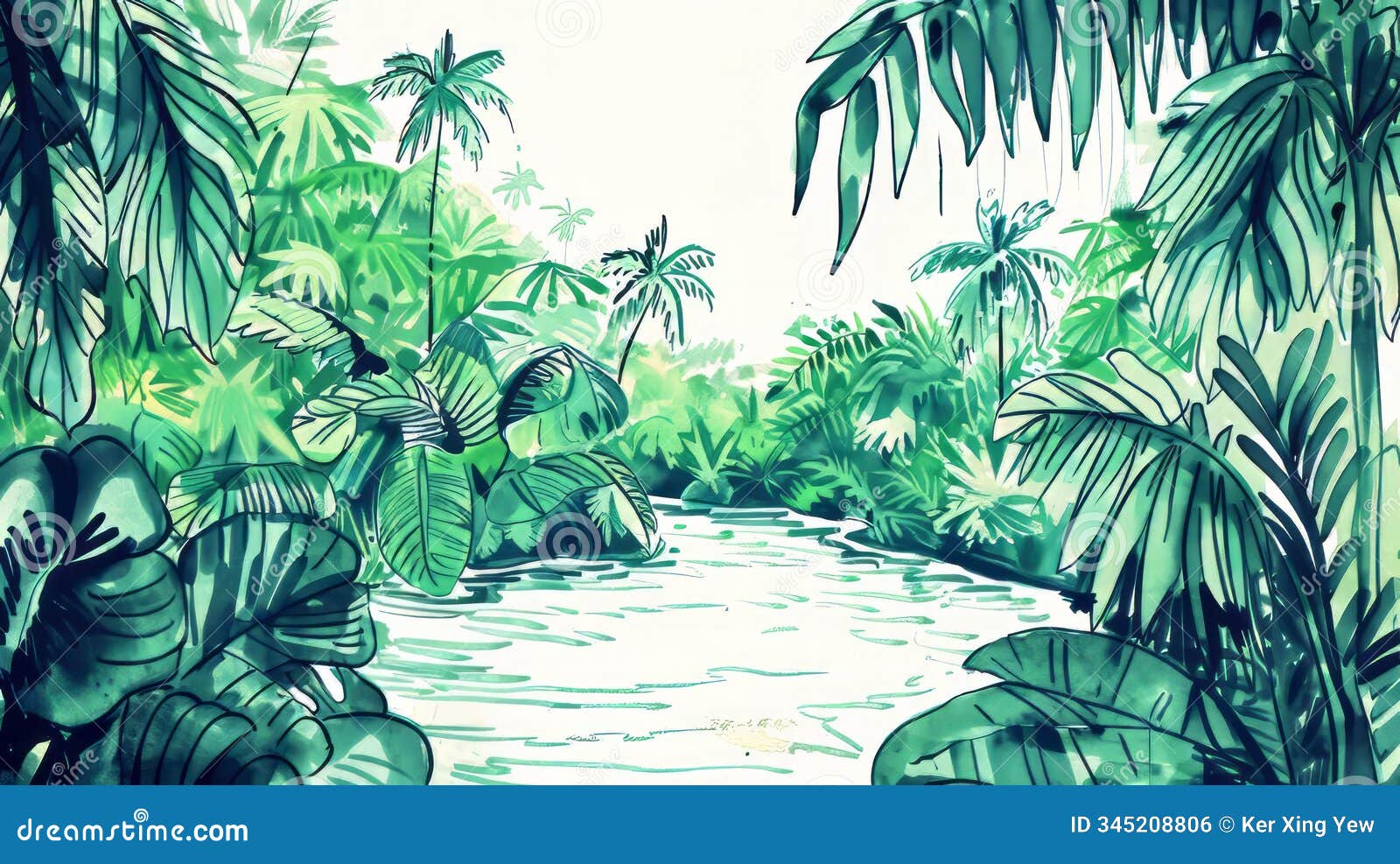 Hand-drawn Rainforest Foliage Illustration. Stock Illustration ...