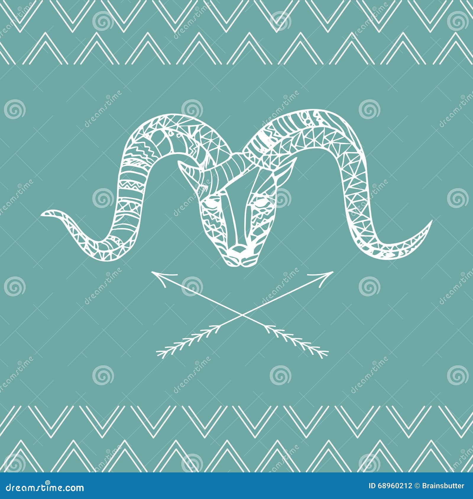 Hand Drawn Ram with Ornamental Frame and Arrows. Vector Art Stock ...