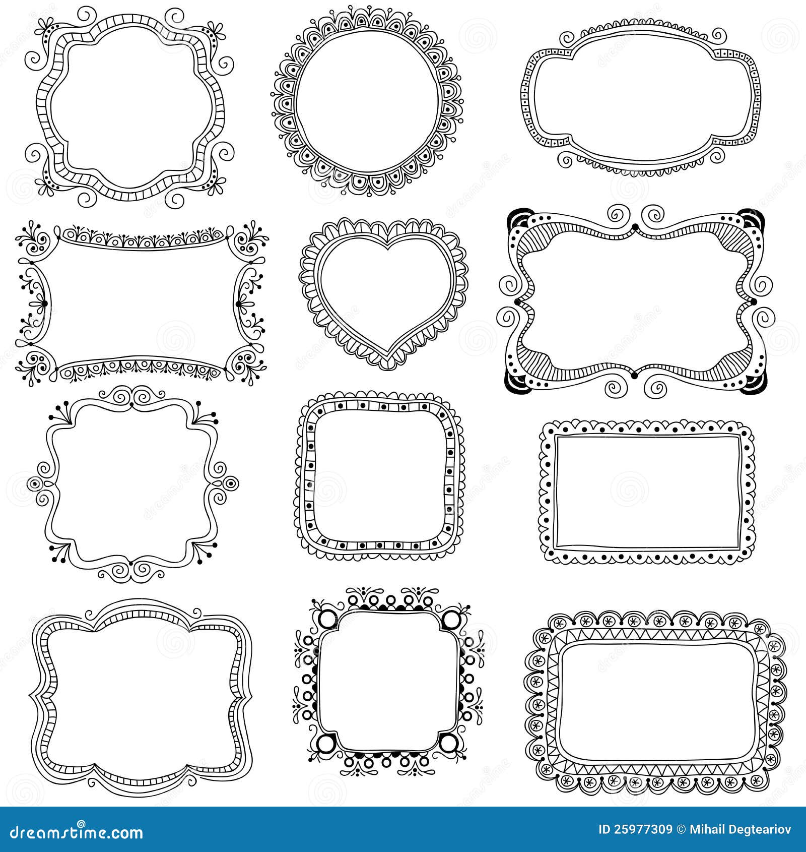 Hand-drawn ramar vektor illustrationer. Illustration av krusidull ...