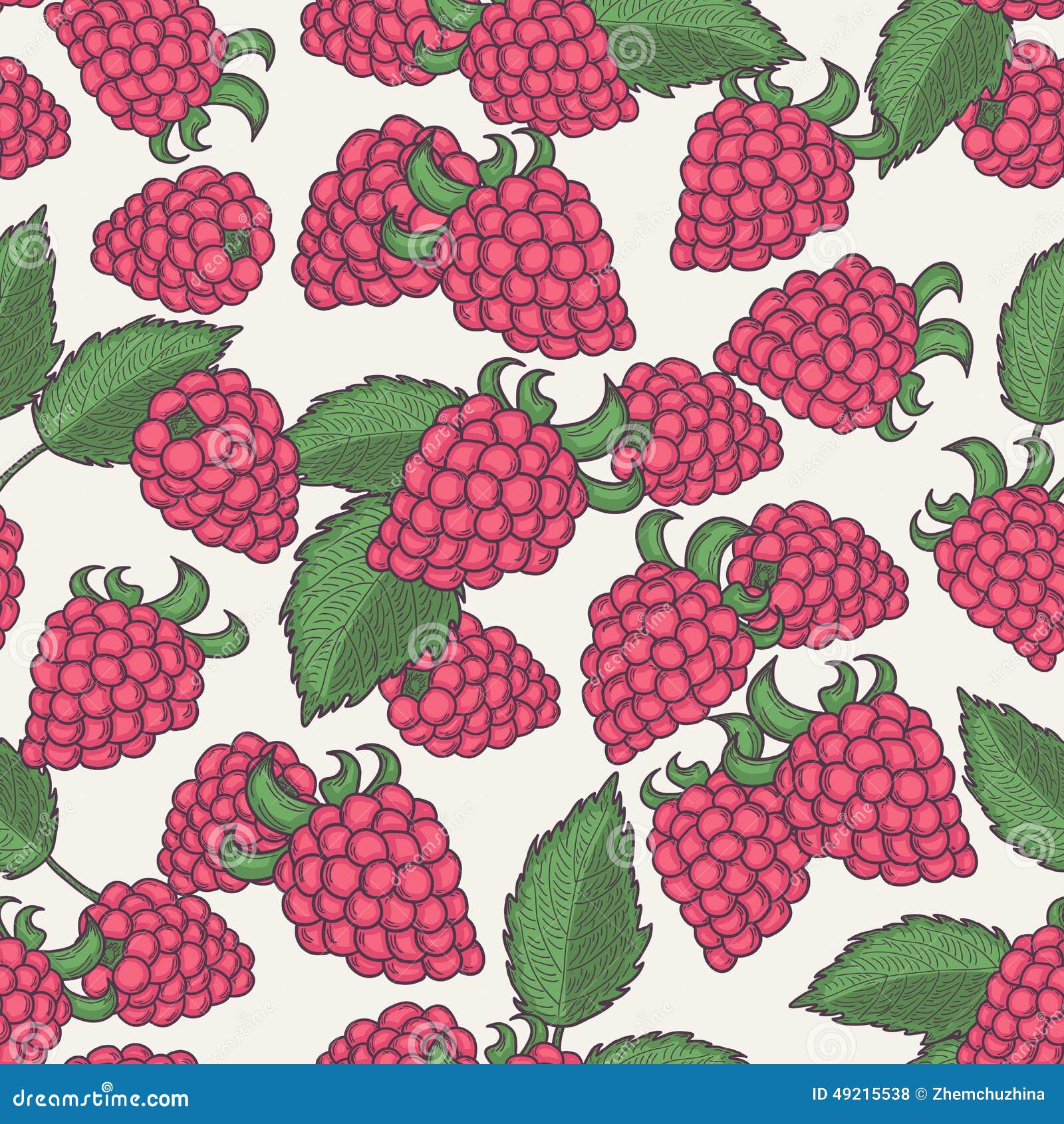 Hand Drawn Raspberry Seamless Pattern Stock Vector - Illustration of ...
