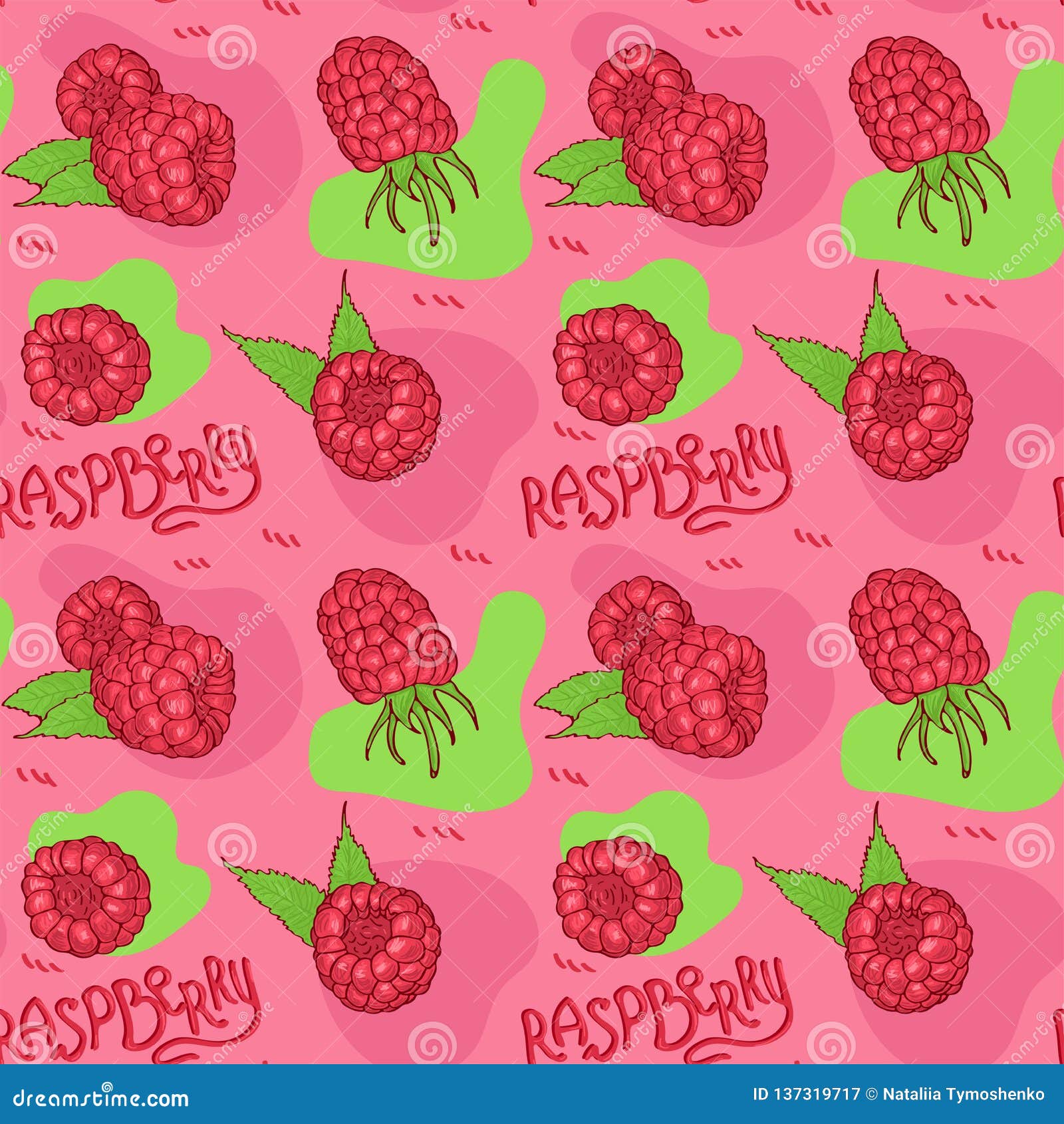 Hand Drawn Raspberry Seamless Pattern on Pink Background Stock Vector ...