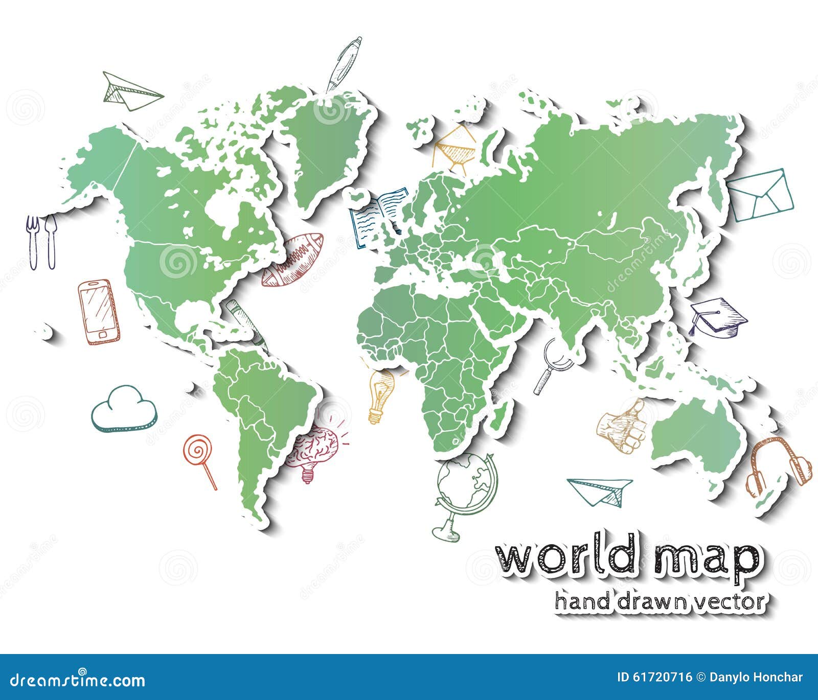 Hand Drawn Realistic World Map. Stock Vector - Illustration of asia ...