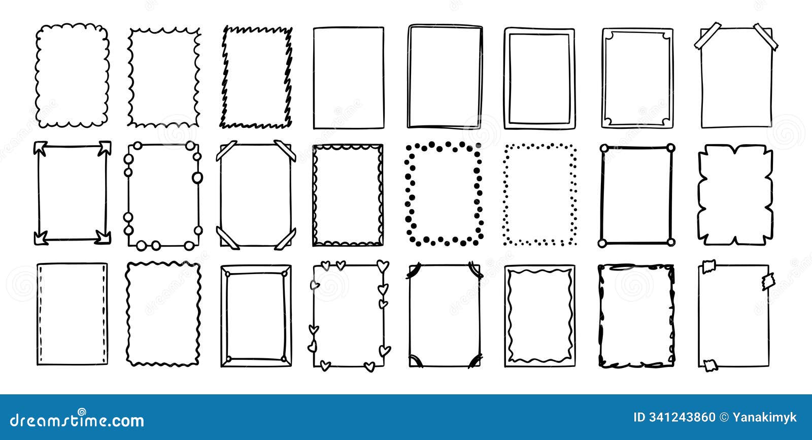 Hand Drawn Rectangle Frame Doodle Vertical. Line Style Empty Drawing ...