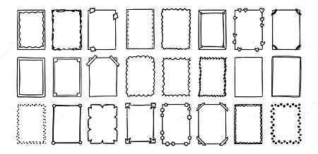 Hand Drawn Rectangle Frame Doodle Vertical. Line Style Empty Drawing ...
