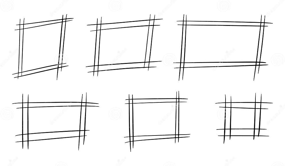 Hand Drawn Rectangle Frame Set. Doodle Sketch by Pencil. Simple Line ...