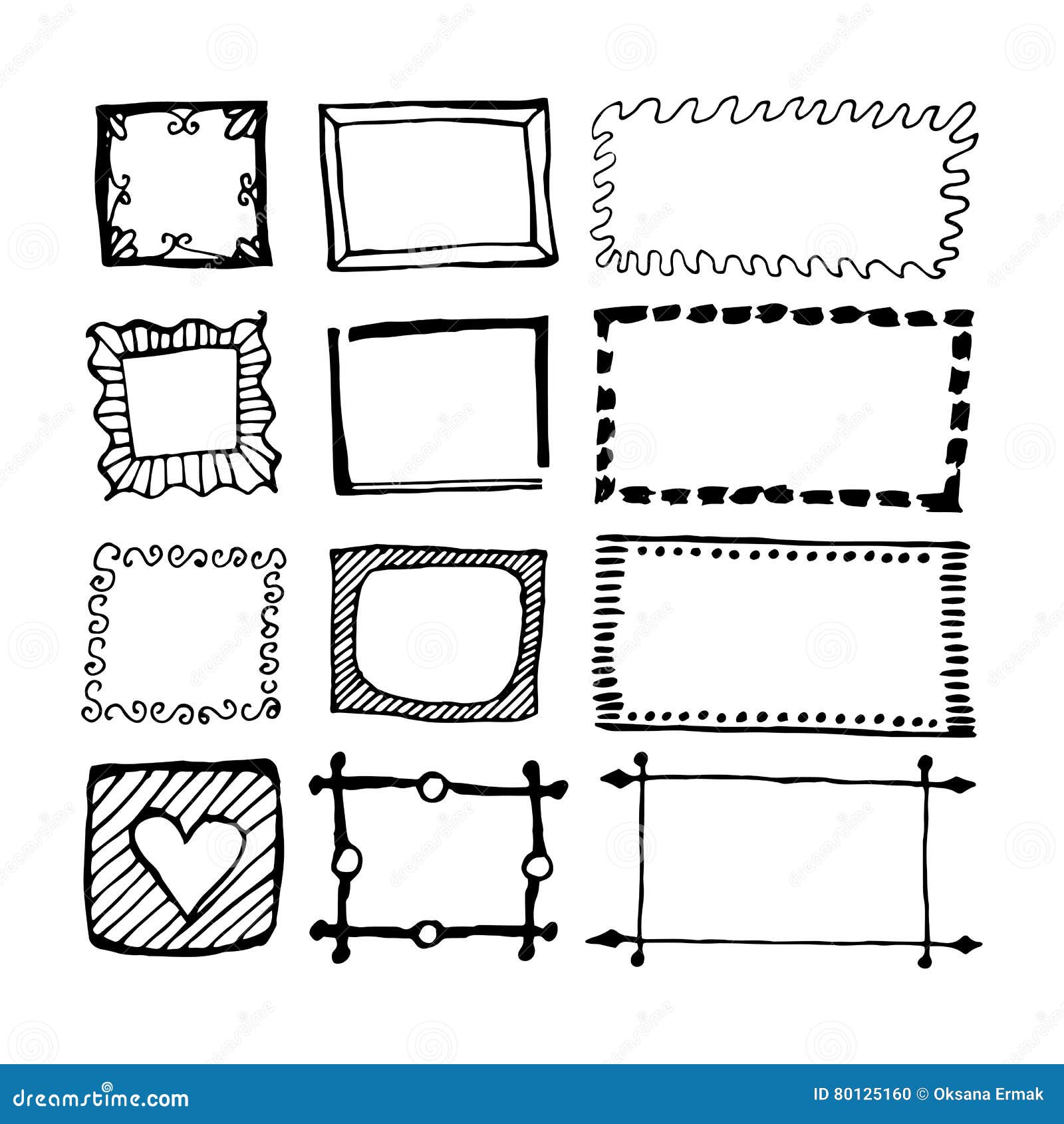 Hand Drawn Rectangle Frames Set Stock Vector - Illustration of doodle ...
