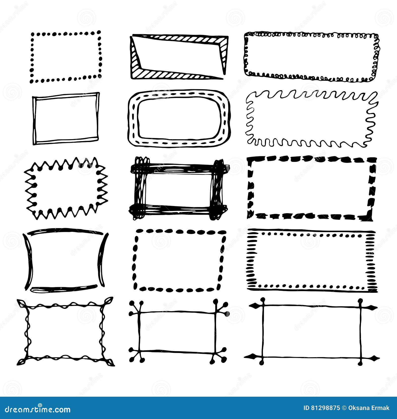 Hand Drawn Rectangle Frames Set Stock Vector - Illustration of hand ...