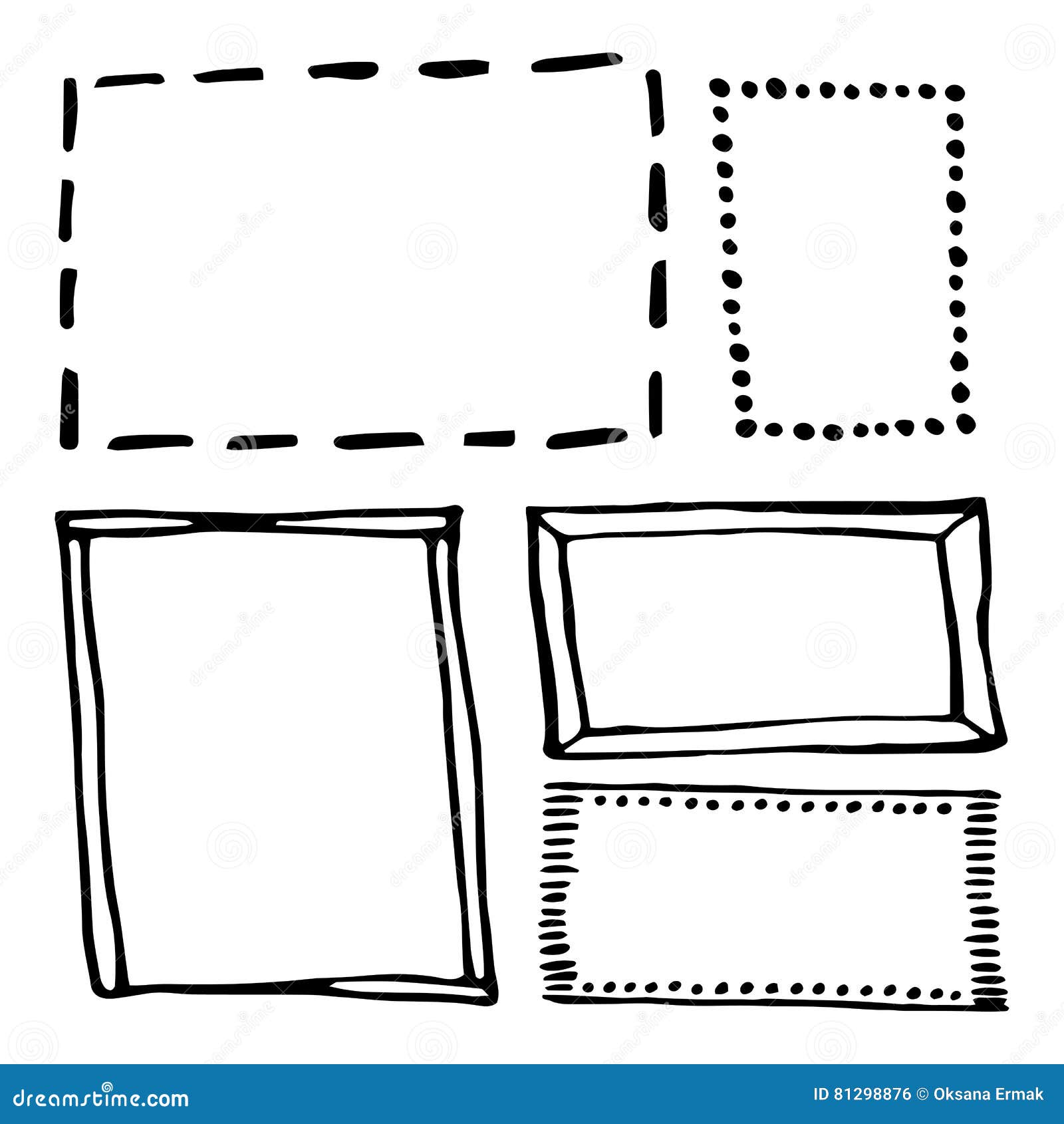 Hand Drawn Rectangle Frames Set Stock Vector - Illustration of ornament ...
