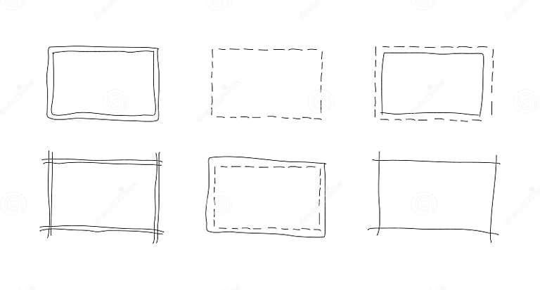 Hand Drawn Rectangle Frames Set. Doodle Rectangular Shapes. Scribble Square Text Box ...